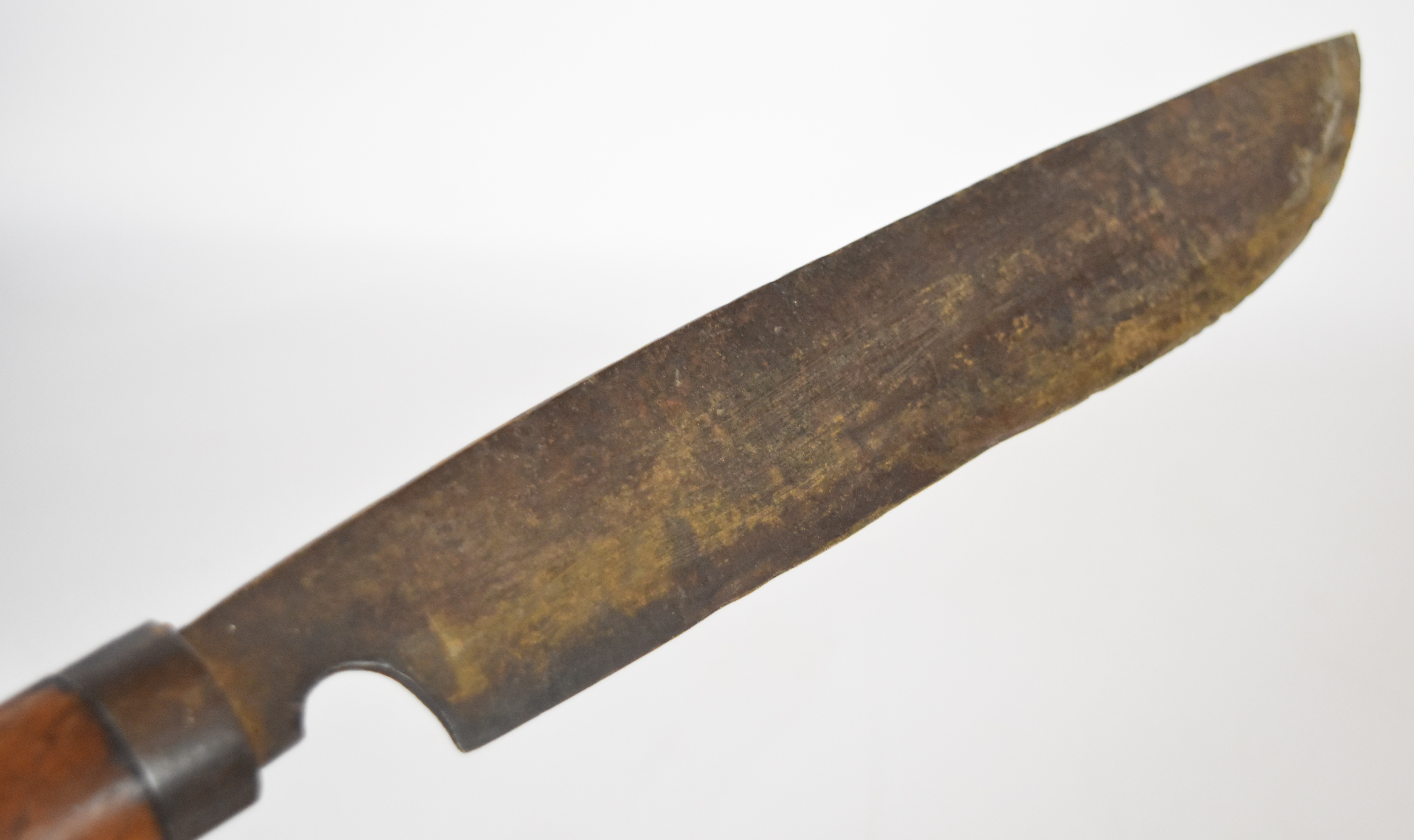 Malaysian parang knife with wooden handle, number 2 over maker's stamp ...