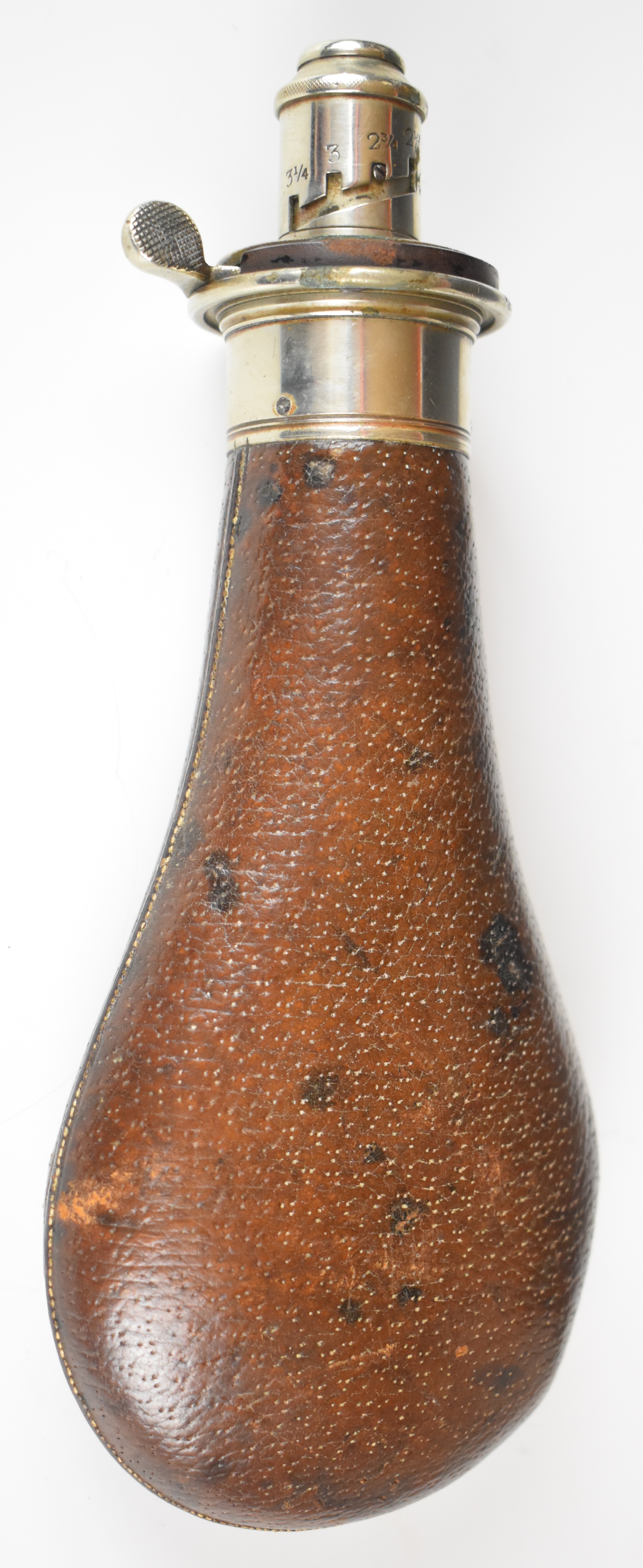 G & J W Hawksley powder flask with leather covered body and a James ...
