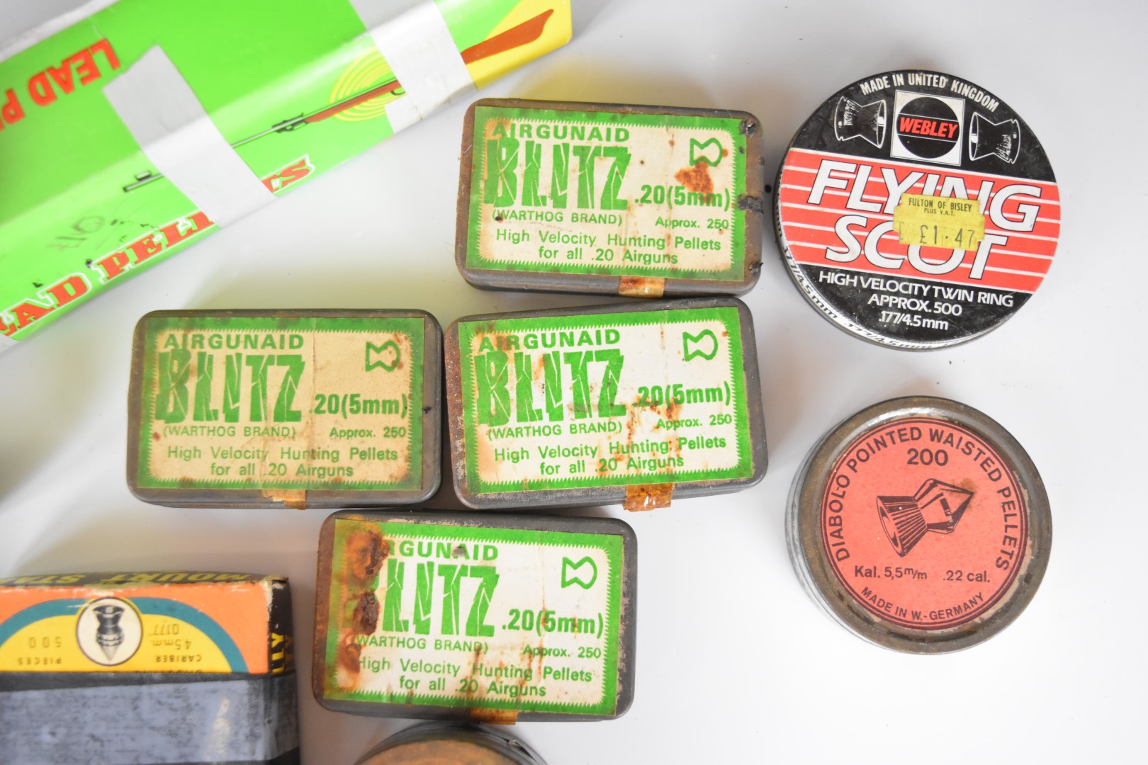 Twenty six tins of air rifle pellets including Blitz, Webley Flying ...