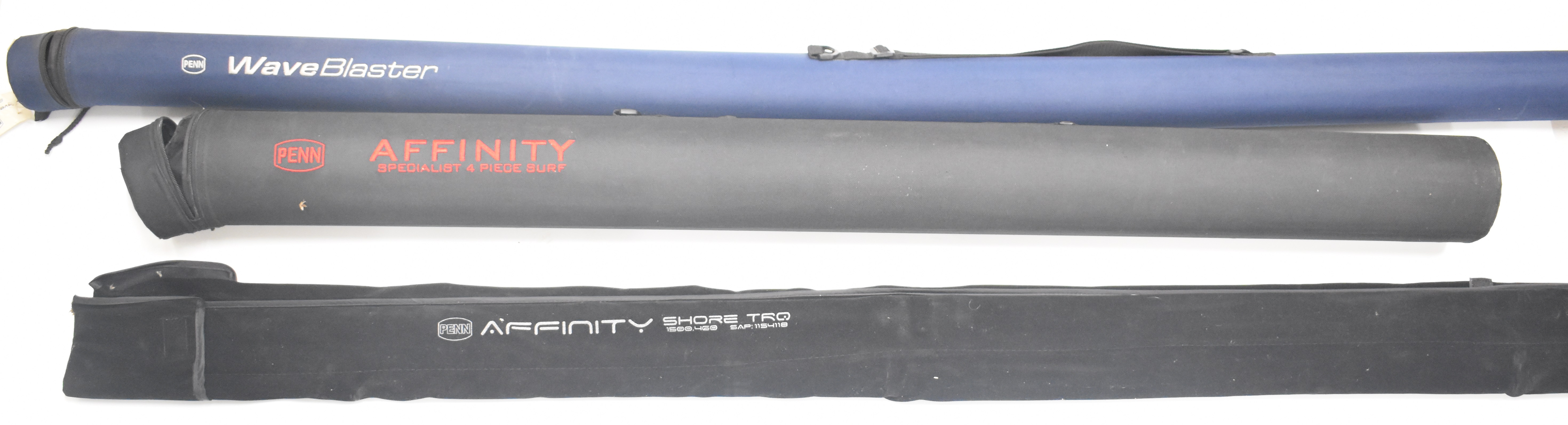 Three sea fishing rods comprising Penn Affinity four piece Surf 16ft 4 ...