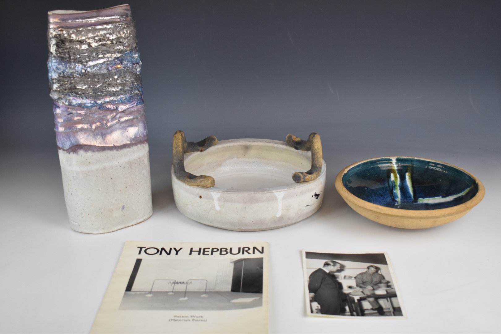 Tony Hepburn (1943-2015) twin handled stoneware bowl signed to base and ...