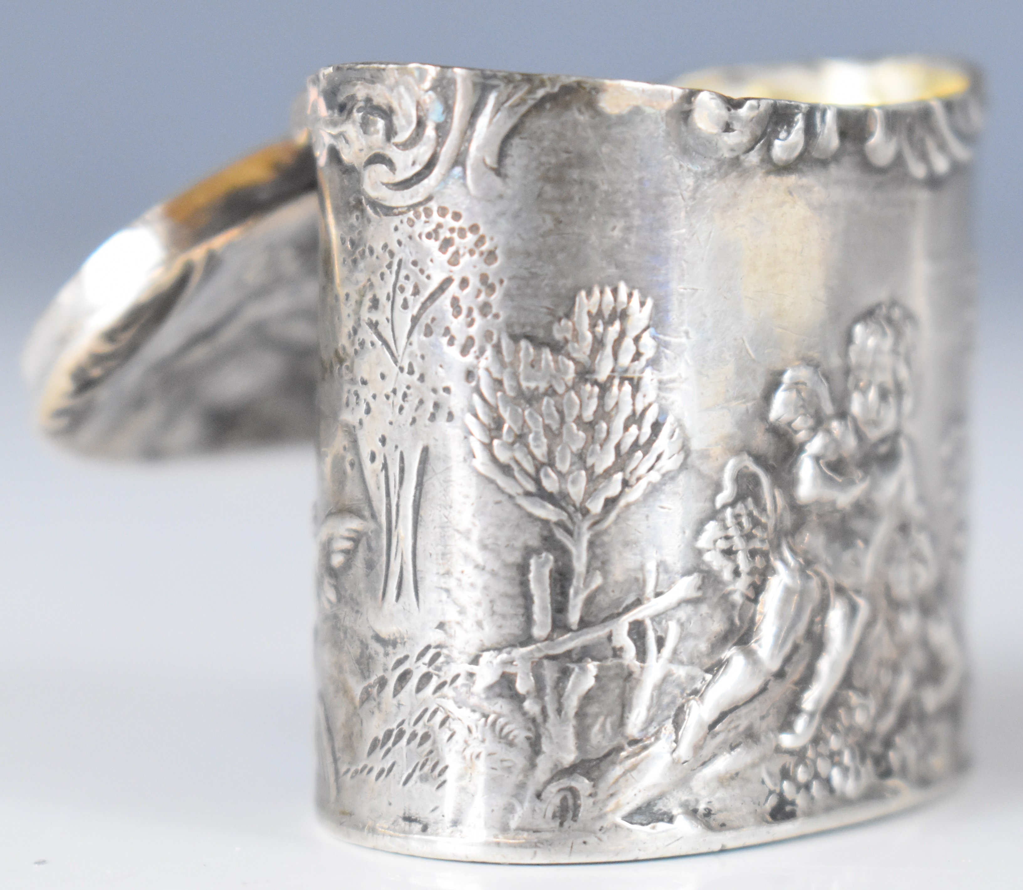 Two Dutch silver trinket or similar boxes with embossed decoration ...