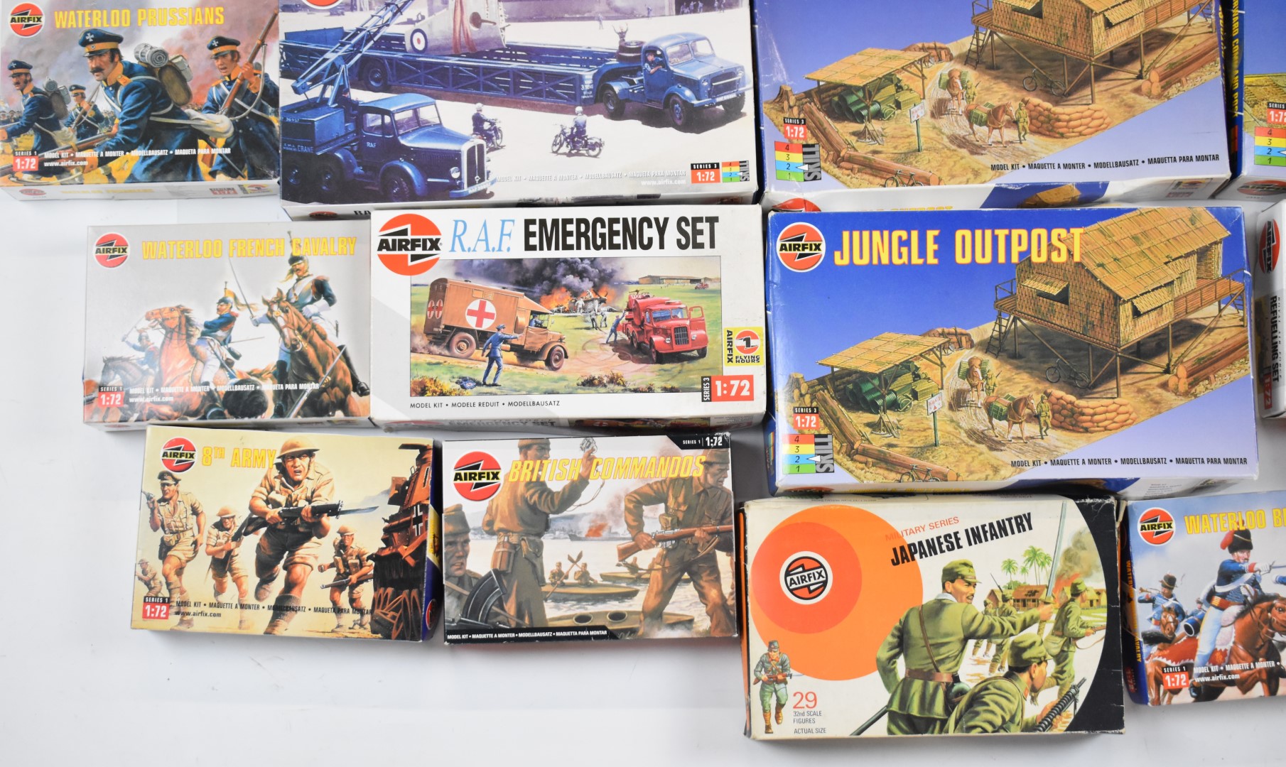 Fifteen Airfix 1:72 scale plastic model kits to include Jungle Outpost ...