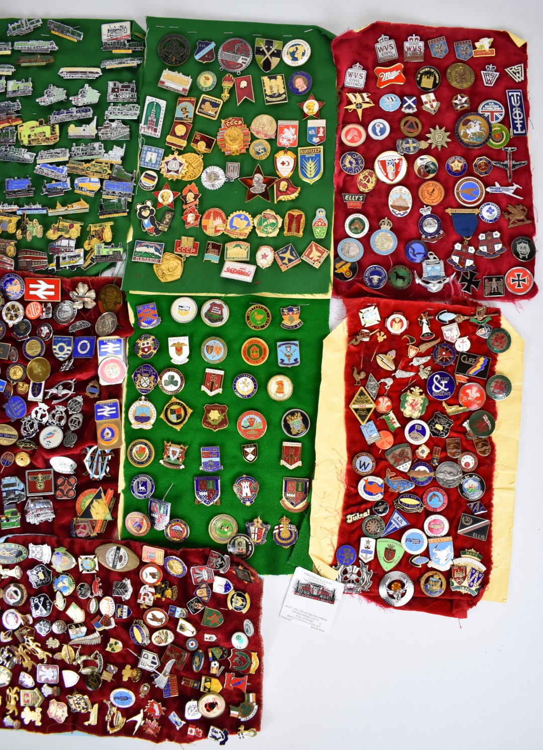 Approximately 250 pin badges including railway, Flying Scotsman ...