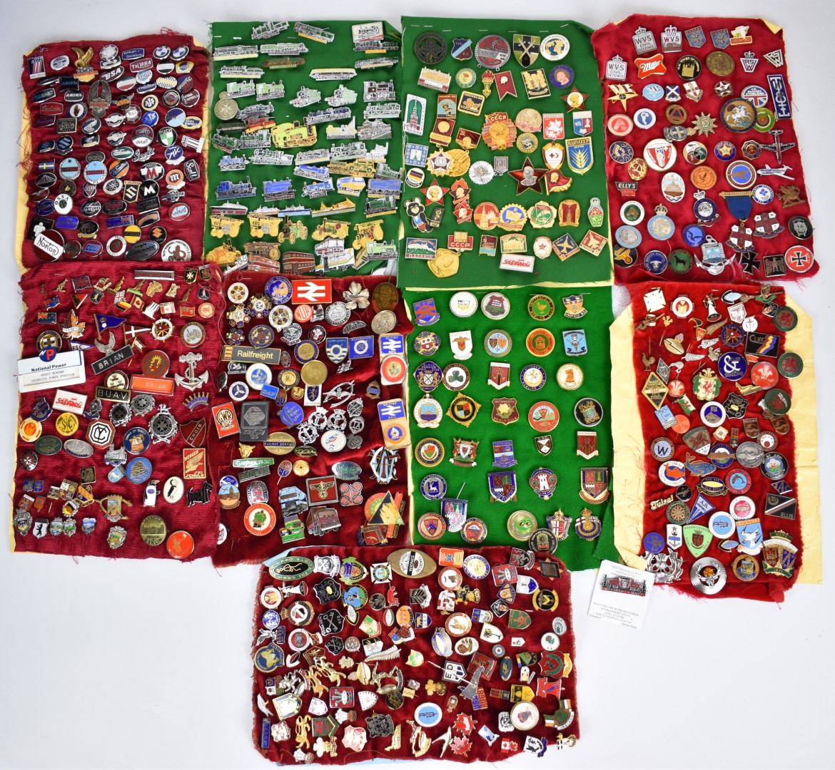 Approximately 250 pin badges including railway, Flying Scotsman ...