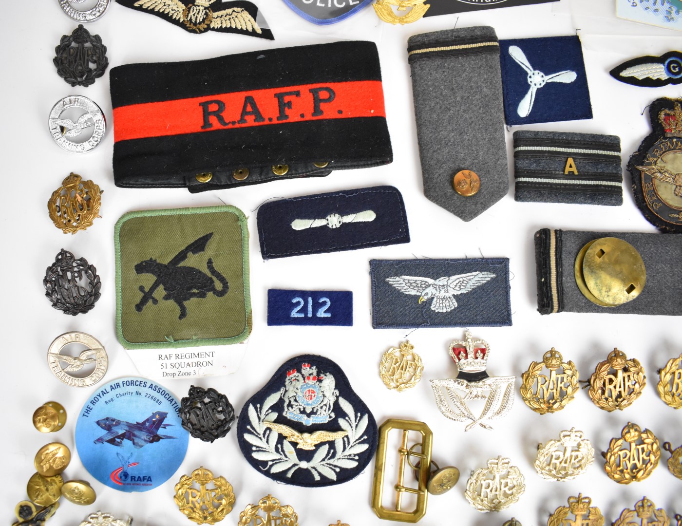 Collection of approximately 80 Royal Air Force badges and insignia both ...