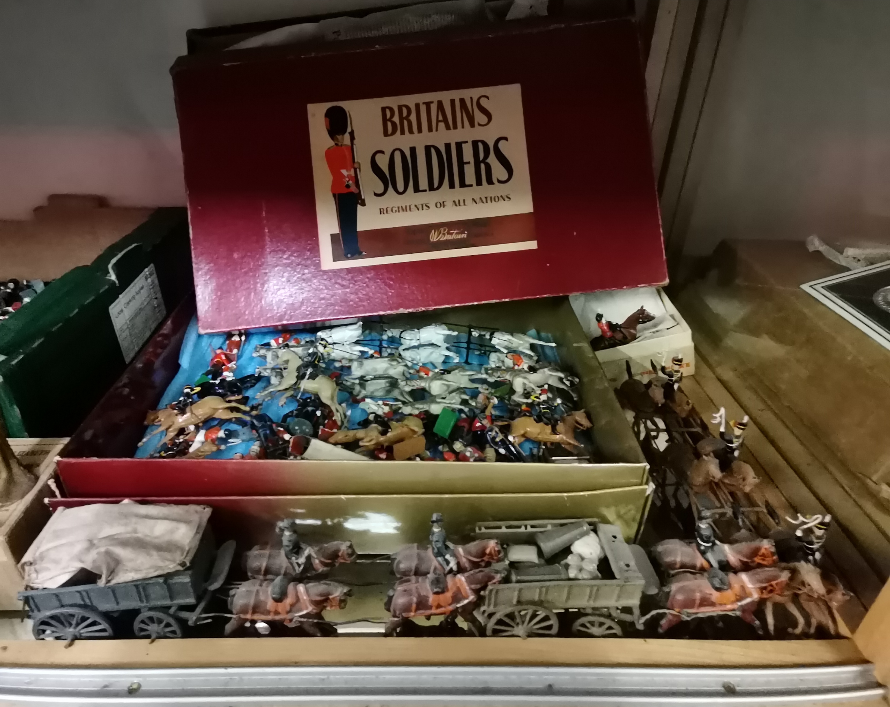 Quantity of vintage lead toy soldiers, with box "Britains Soldiers ...