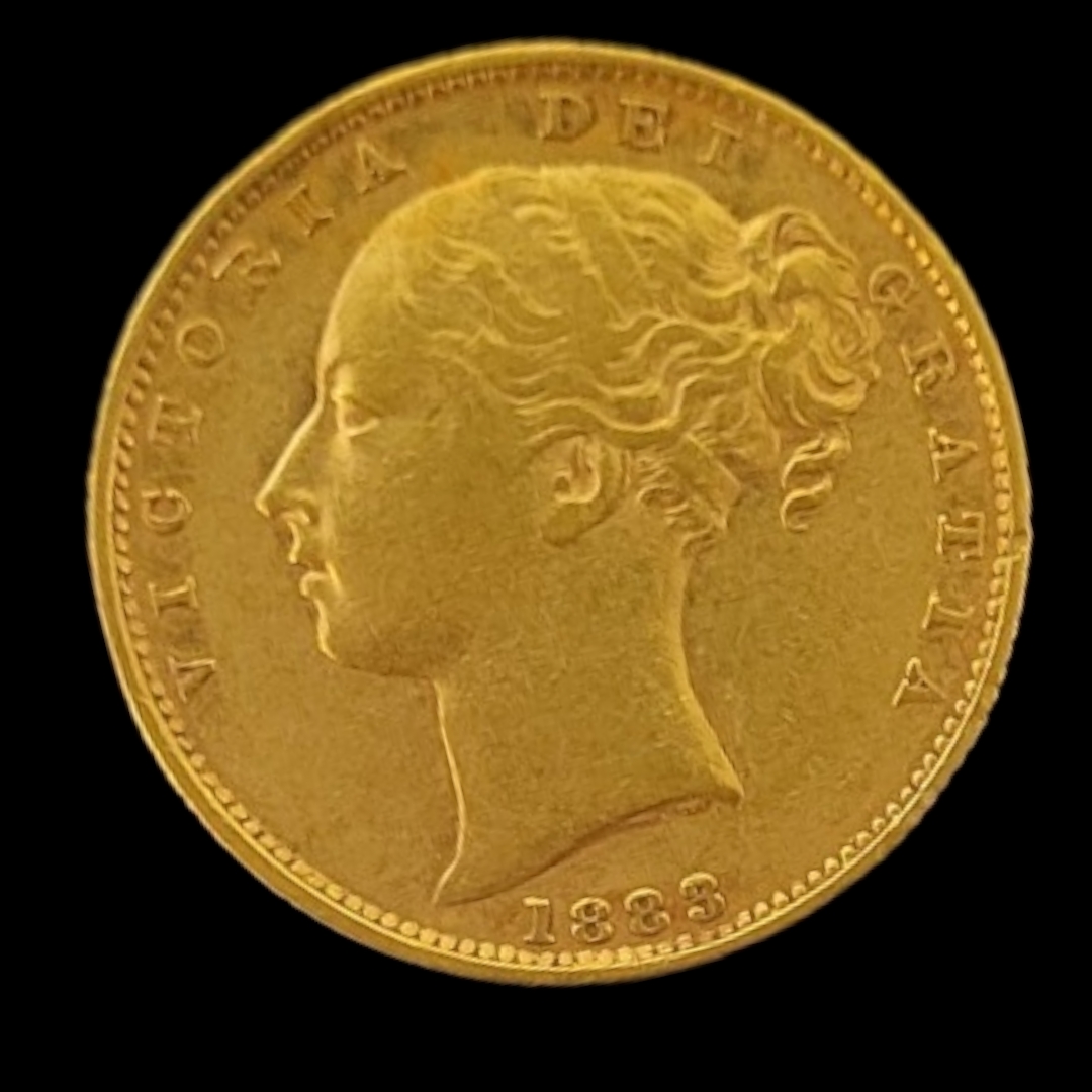 A VICTORIAN 22CT GOLD FULL SOVEREIGN COIN, DATED 1883With young ...