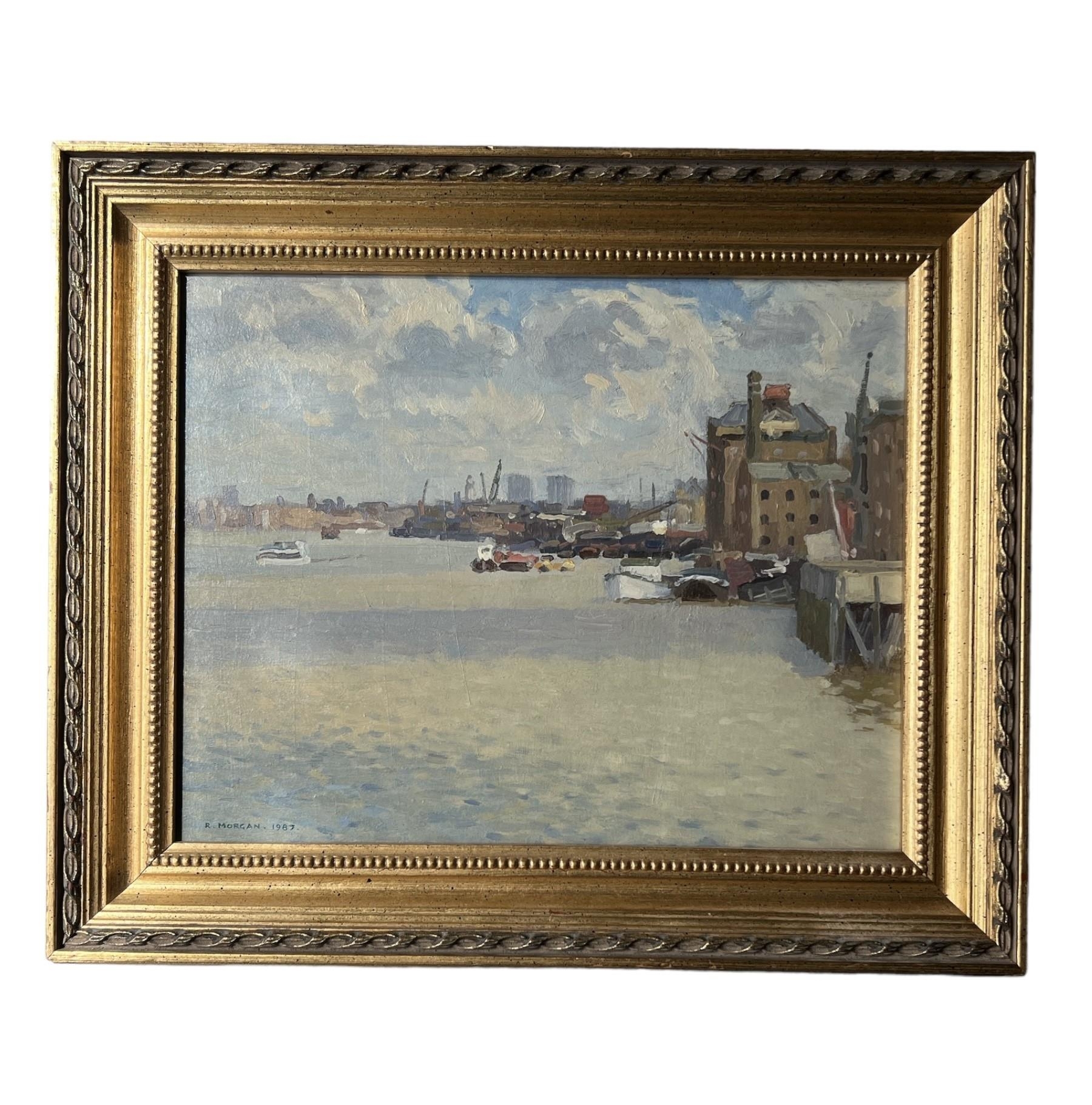 RONALD MORGAN, B. 1936, OIL ON BOARDView on The Thames, signed lower ...