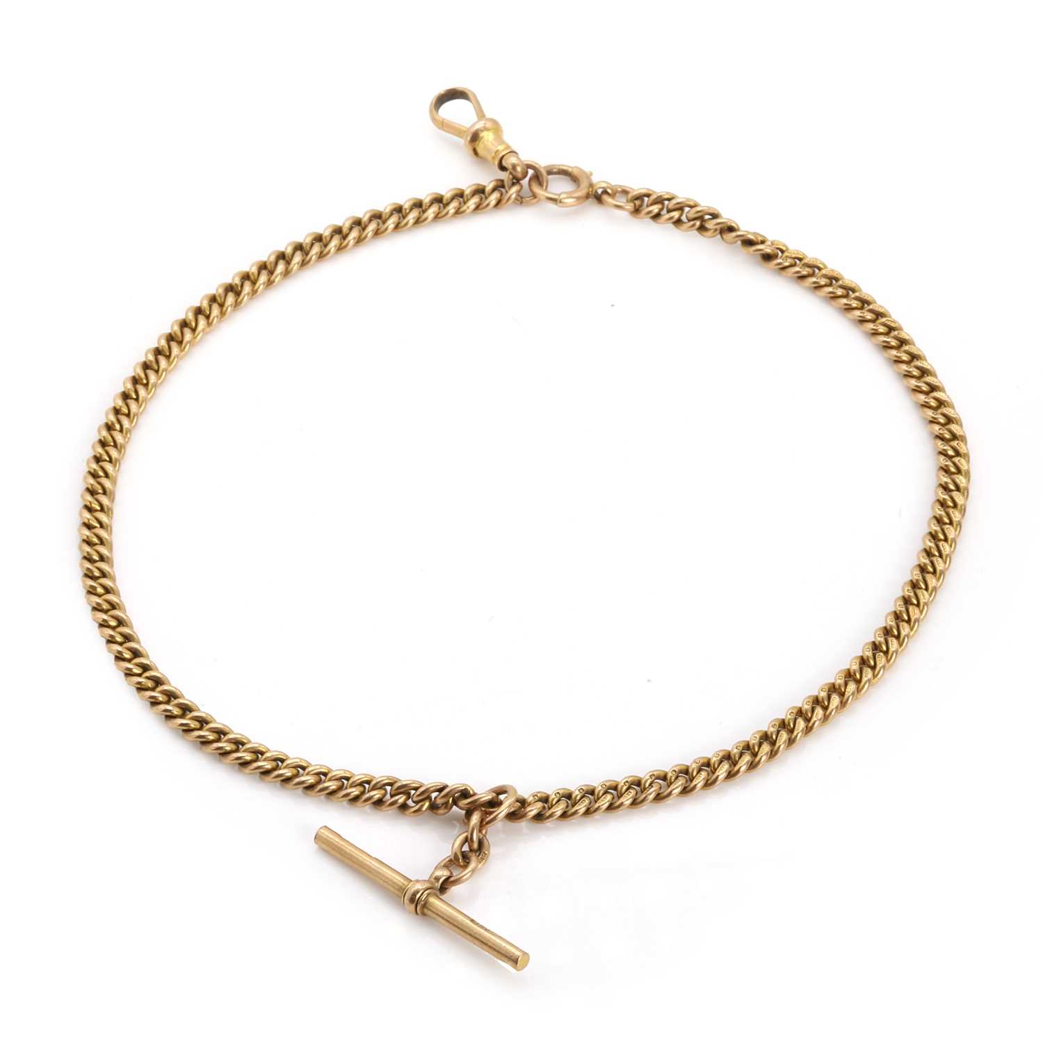 A 9ct gold Albert chain, with solid curb links, each link stamped 9.375 ...