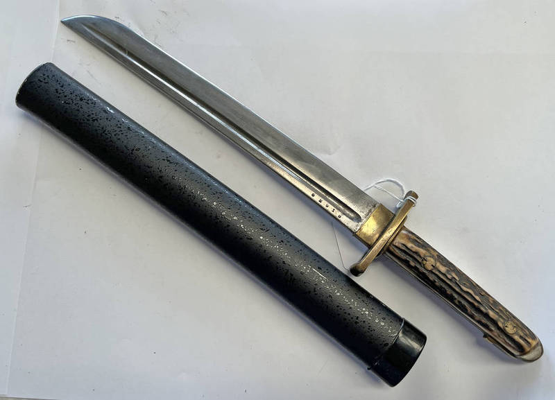 INTERESTING JAPANESE STYLE CUT DOWN SWORD BLADE MOUNTED ON A SQUARE ...
