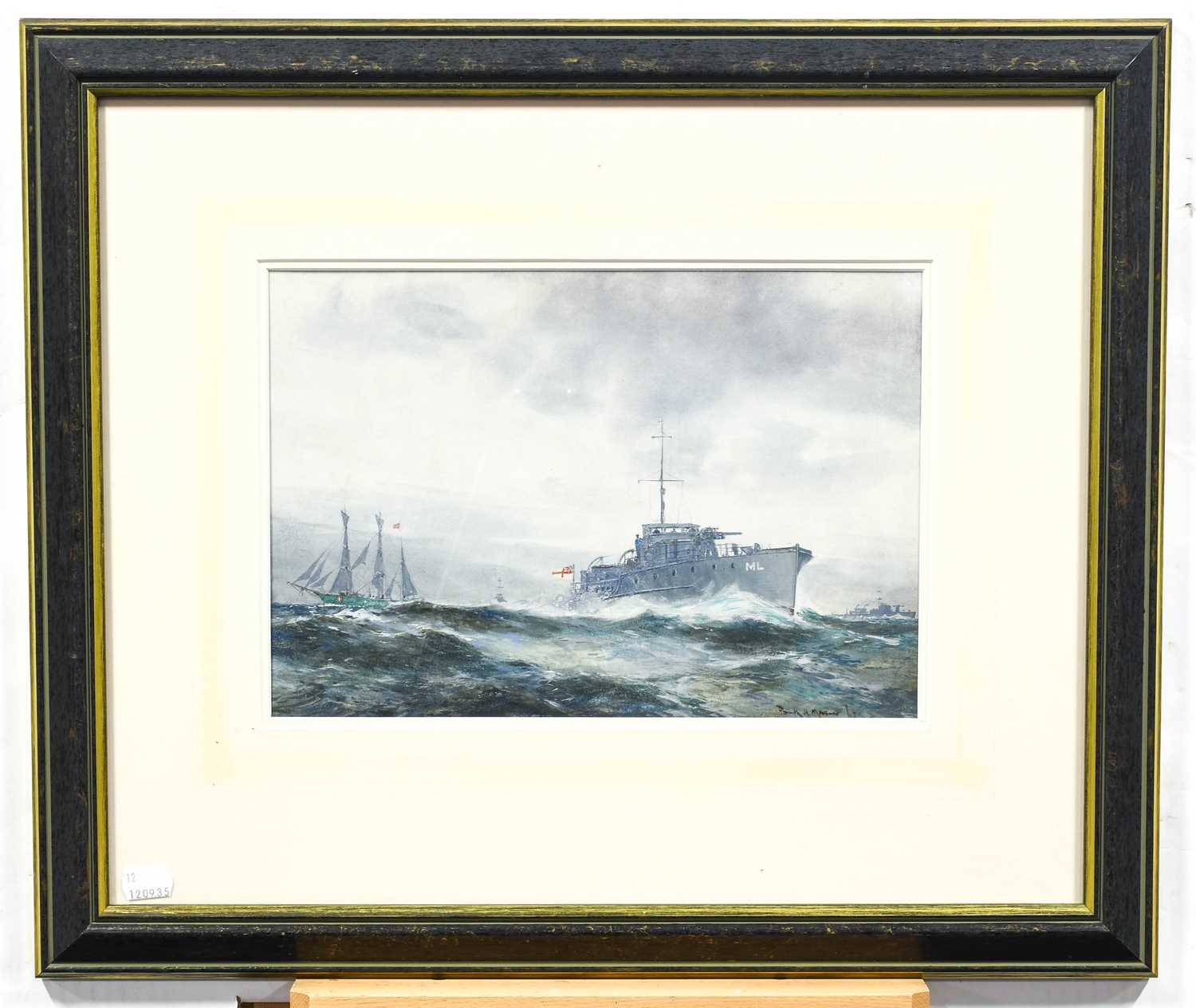 Frank Henry Mason RBA, RI, RSMA (1875-1965)Seascape with warship in ...