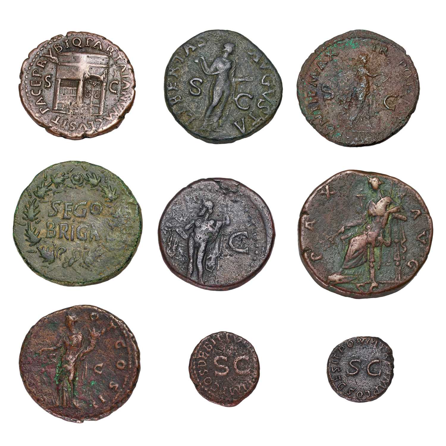 Mixed Roman Imperial Bronze Coinage; 9 coins, predominantly earlier ...
