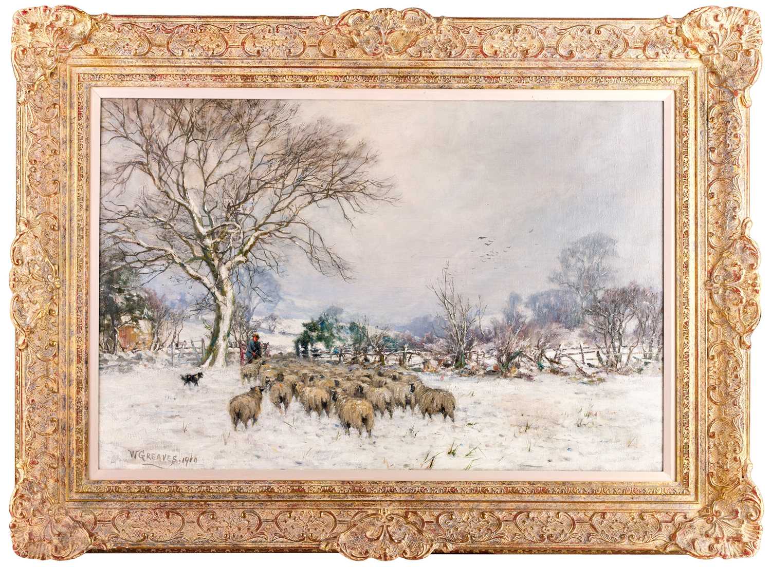 William Greaves (1852-1938) Sheep in snow Signed and dated 1910, oil on ...
