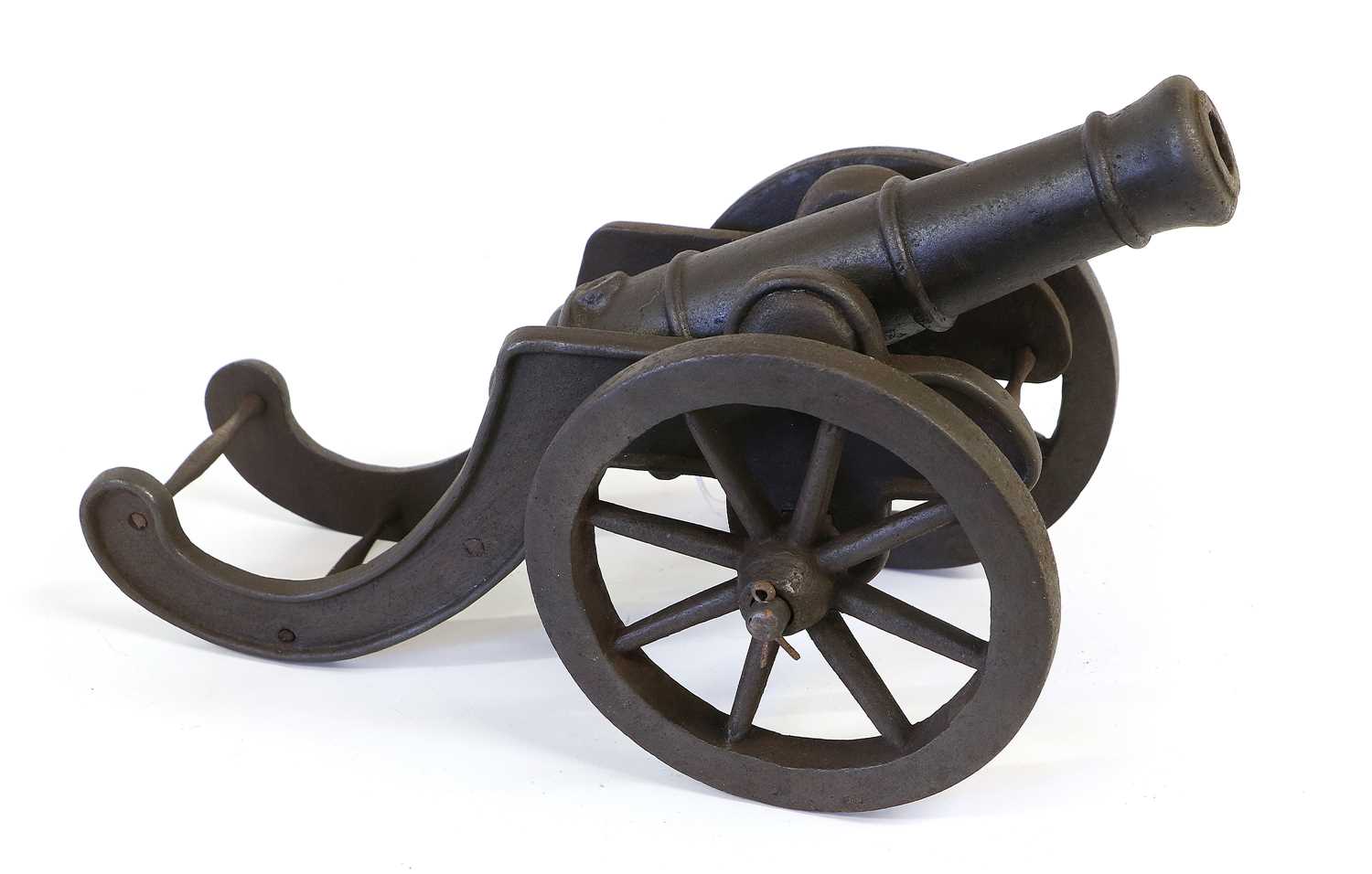 A Victorian Cast Iron Signal Cannon, with 20cm ringed barrel and ...