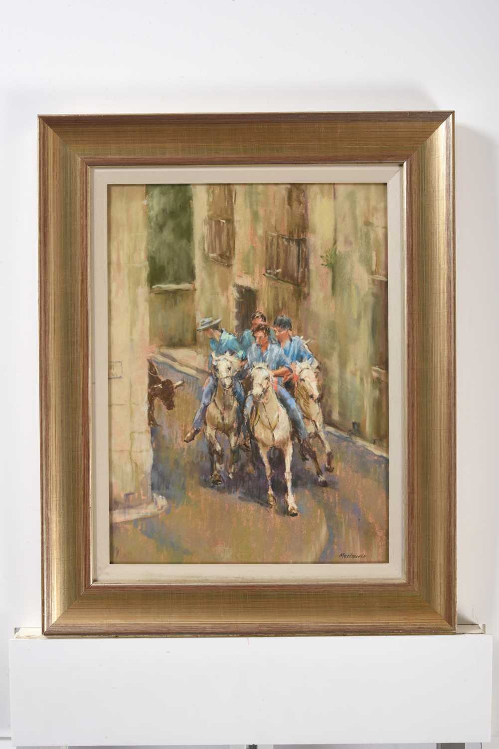 Pat Maclaurin (1933-2022) “Bull Run in Soubes” Signed, pastel, 38cm by 28cm