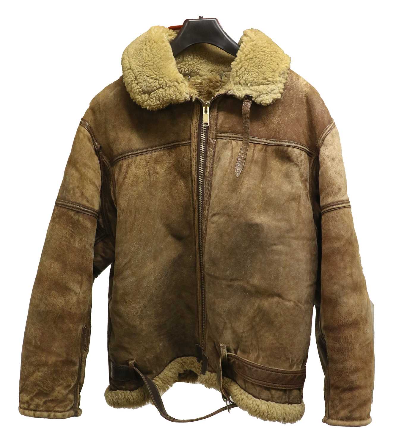 A Second World War RAF Leather Flying Jacket, with sheepskin collar and ...