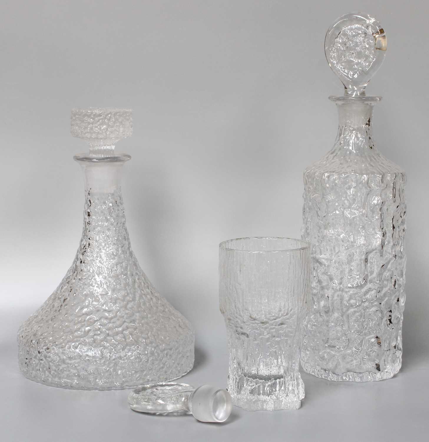 Various Textured Whitefriars Glass Including, clear ''Bark'' decanters ...