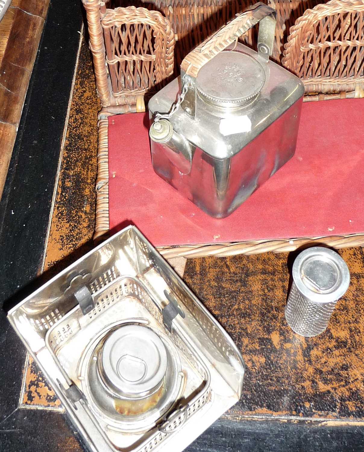 Edwardian wickerwork hamper for camping stove