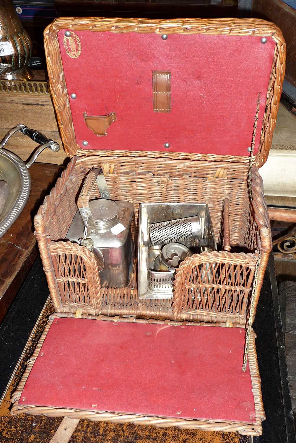 Edwardian wickerwork hamper for camping stove