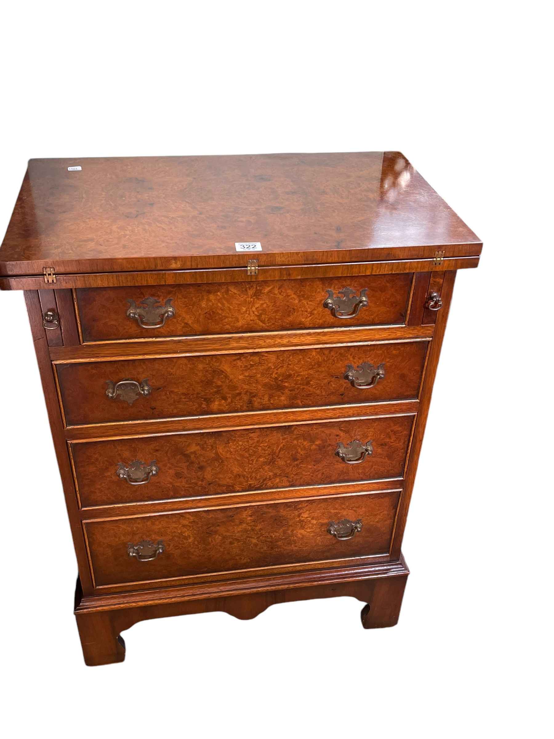 Bevan & Funnell Reprodux burr walnut fold top four drawer bachelors ...