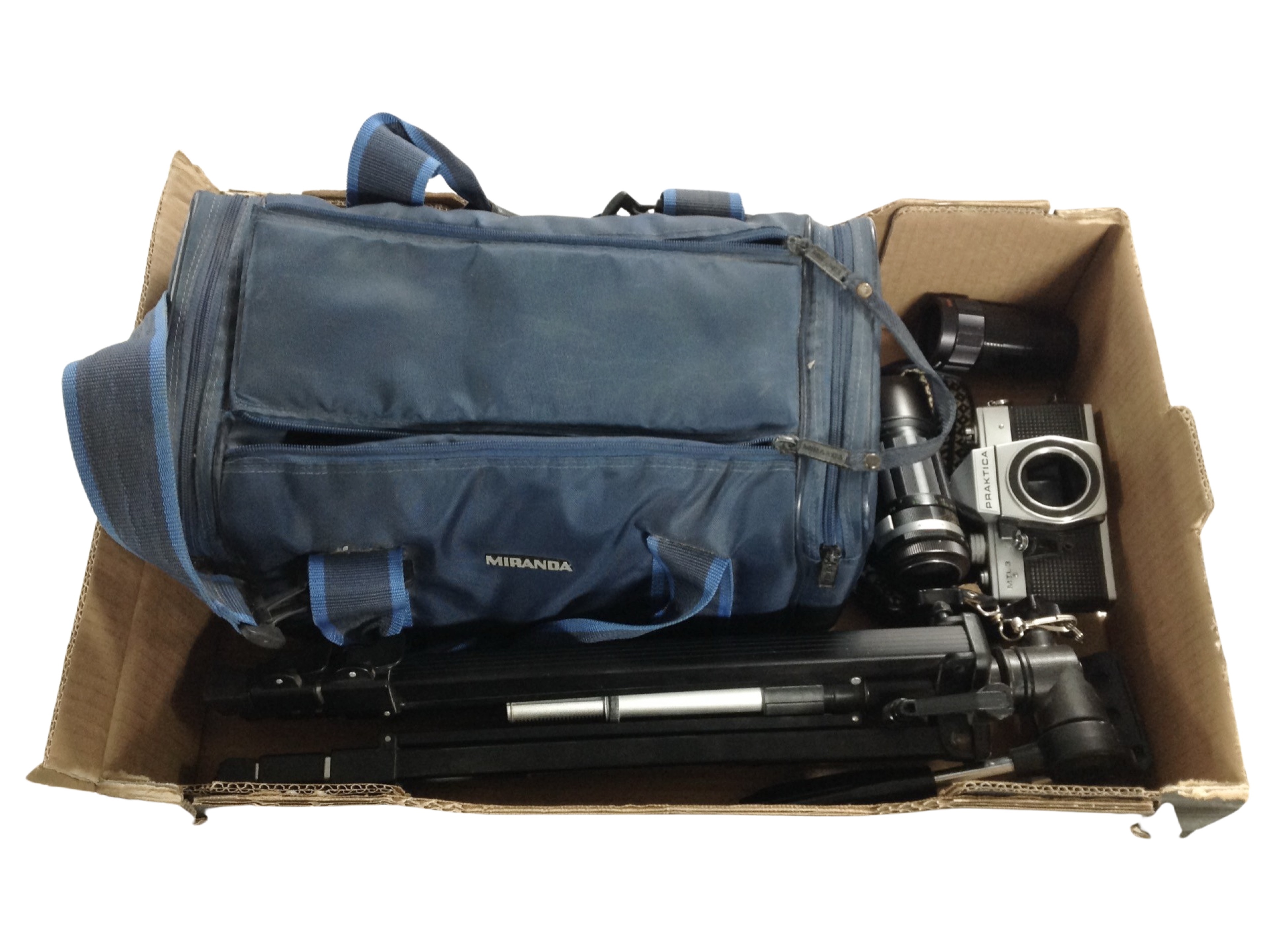 A Praktica MTL3 camera body together with a tripod, Helios lens, plus ...