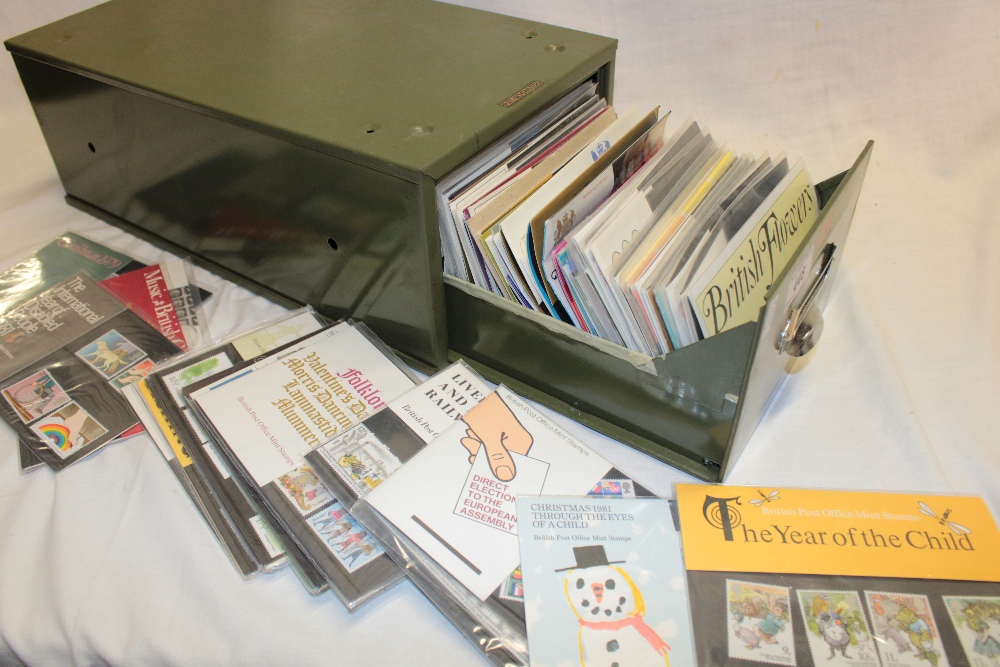 A file box containing a collection of over 75 various GB mint stamp ...
