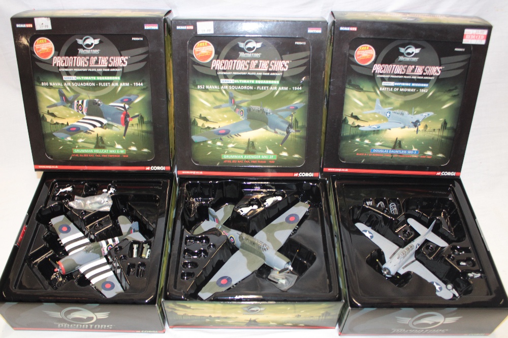 Three Corgi "Predators of the Skies" 1:72 scale boxed aircraft ...