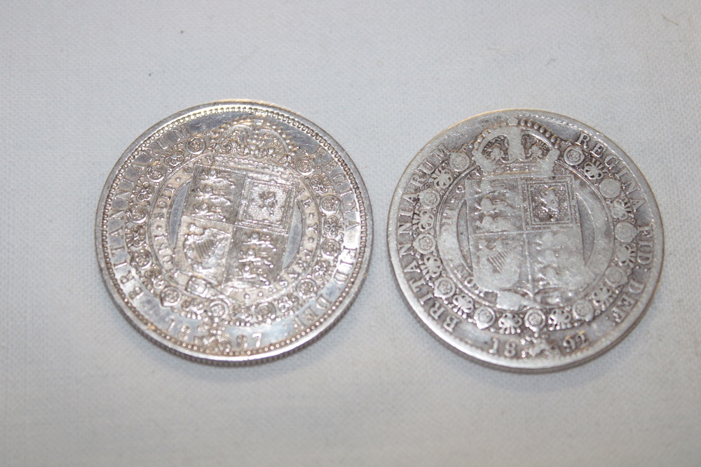 Two Victorian silver half crowns, 1887 and 1892