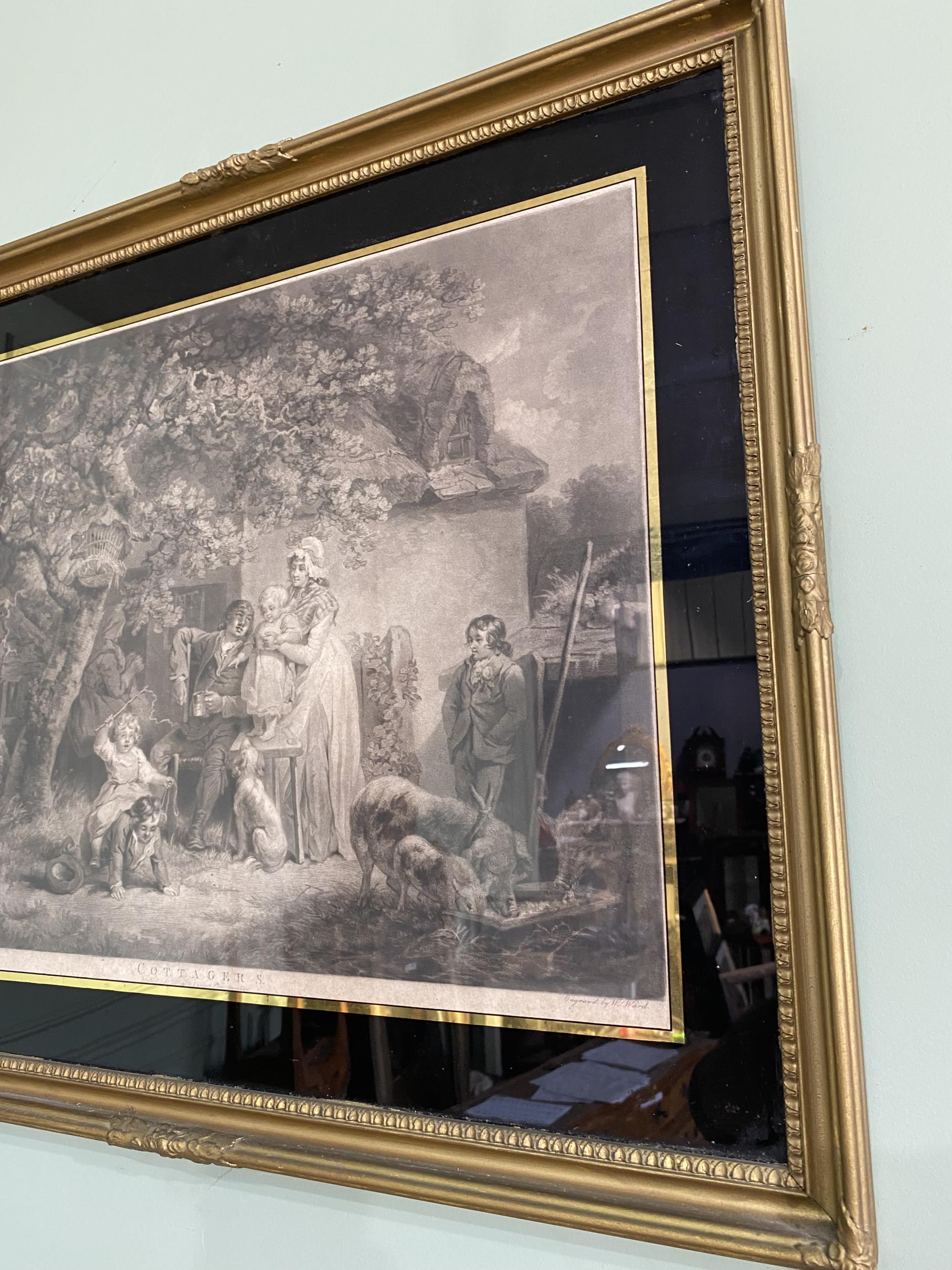 19th C. W. Ward 'The Cottagers' coloured engraving mounted in gilt ...