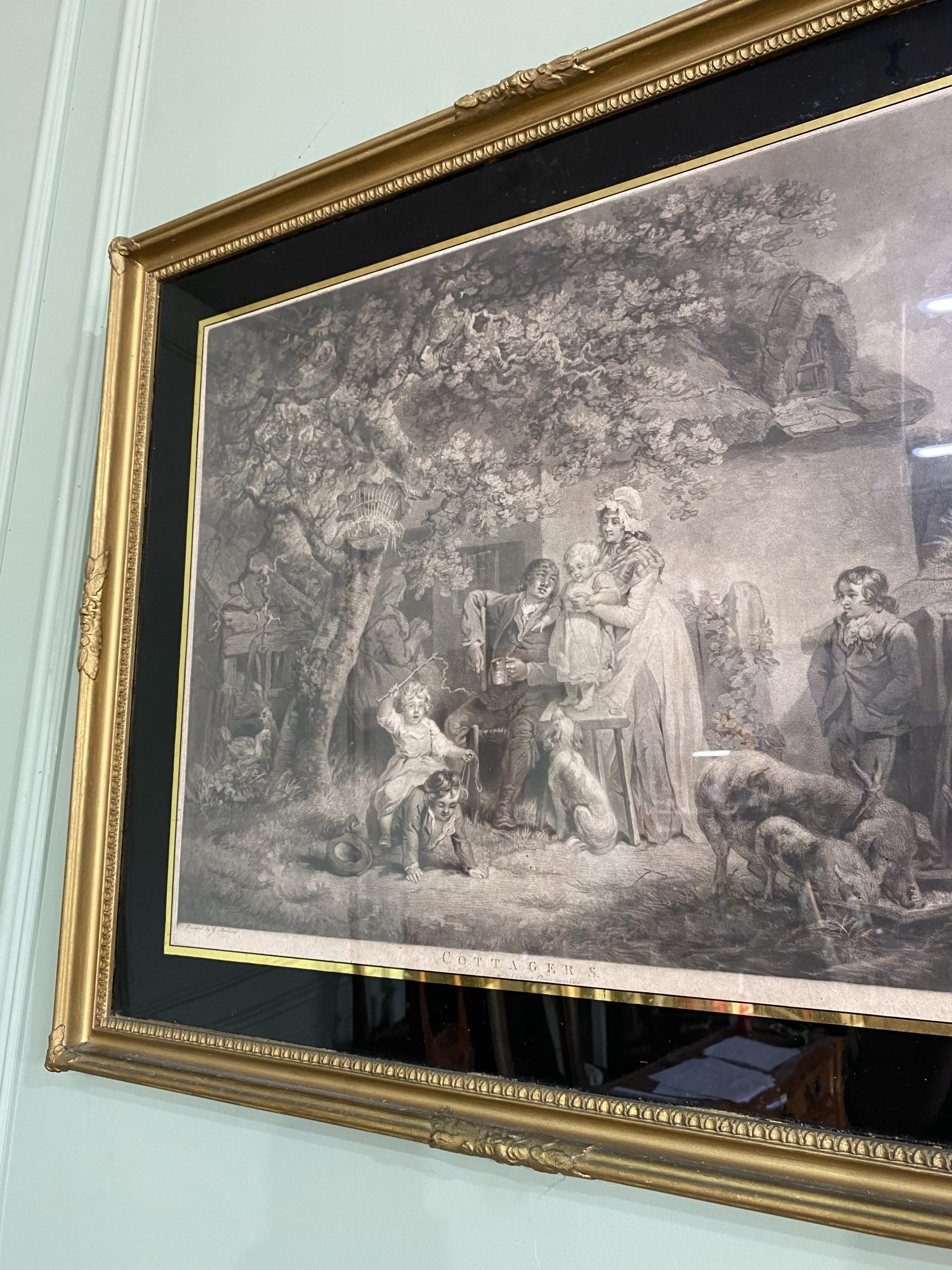 19th C. W. Ward 'The Cottagers' coloured engraving mounted in gilt ...