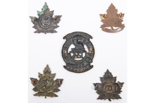 5 WWI CEF cap badges: 133rd; 134th; 135th by Ellis; 136th; and 137th ...
