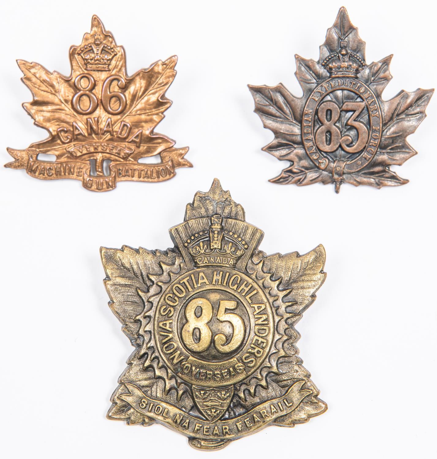 3 WWI CEF Infantry cap badges: 83rd by Ellis Bros; 85th; and 86th by ...