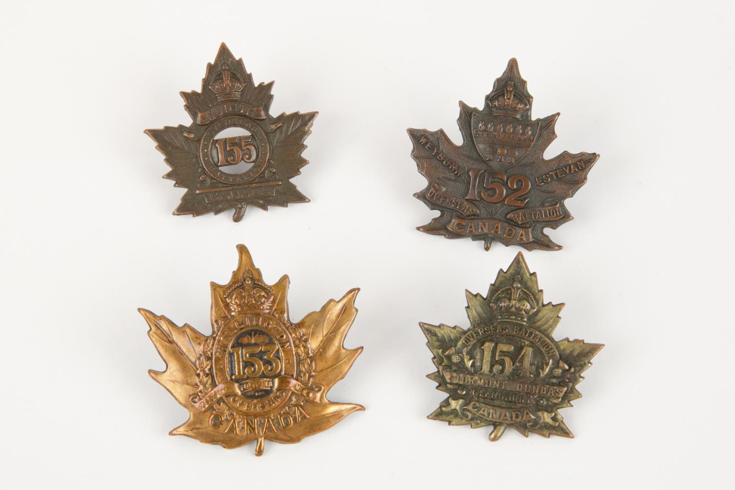 4 WWI CEF Infantry cap badges: 152nd, 153rd by Ellis, 154th, and 155th ...