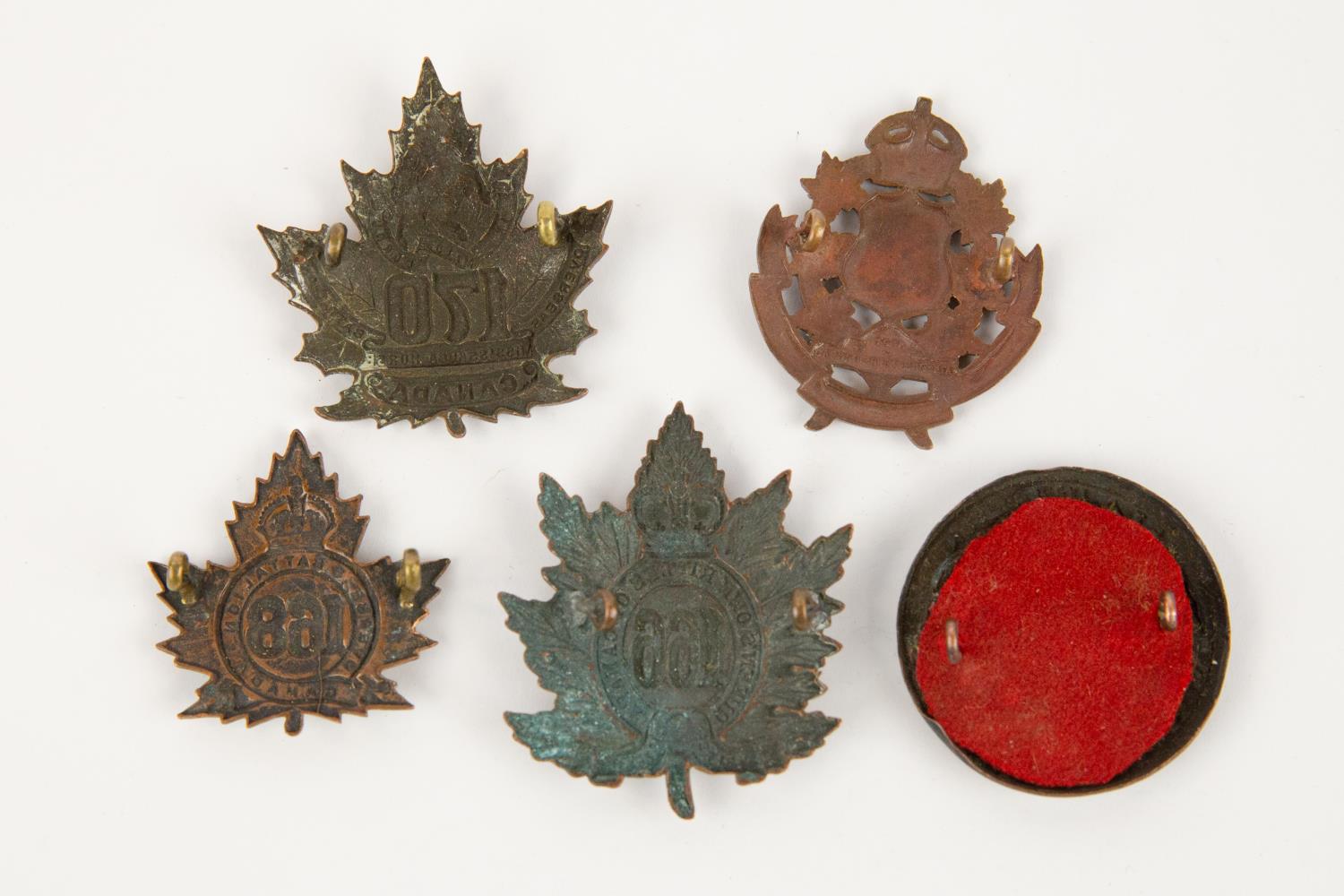 5 WWI CEF Infantry cap badges: 166th, 167th by Caron, 168th, 169th, and ...
