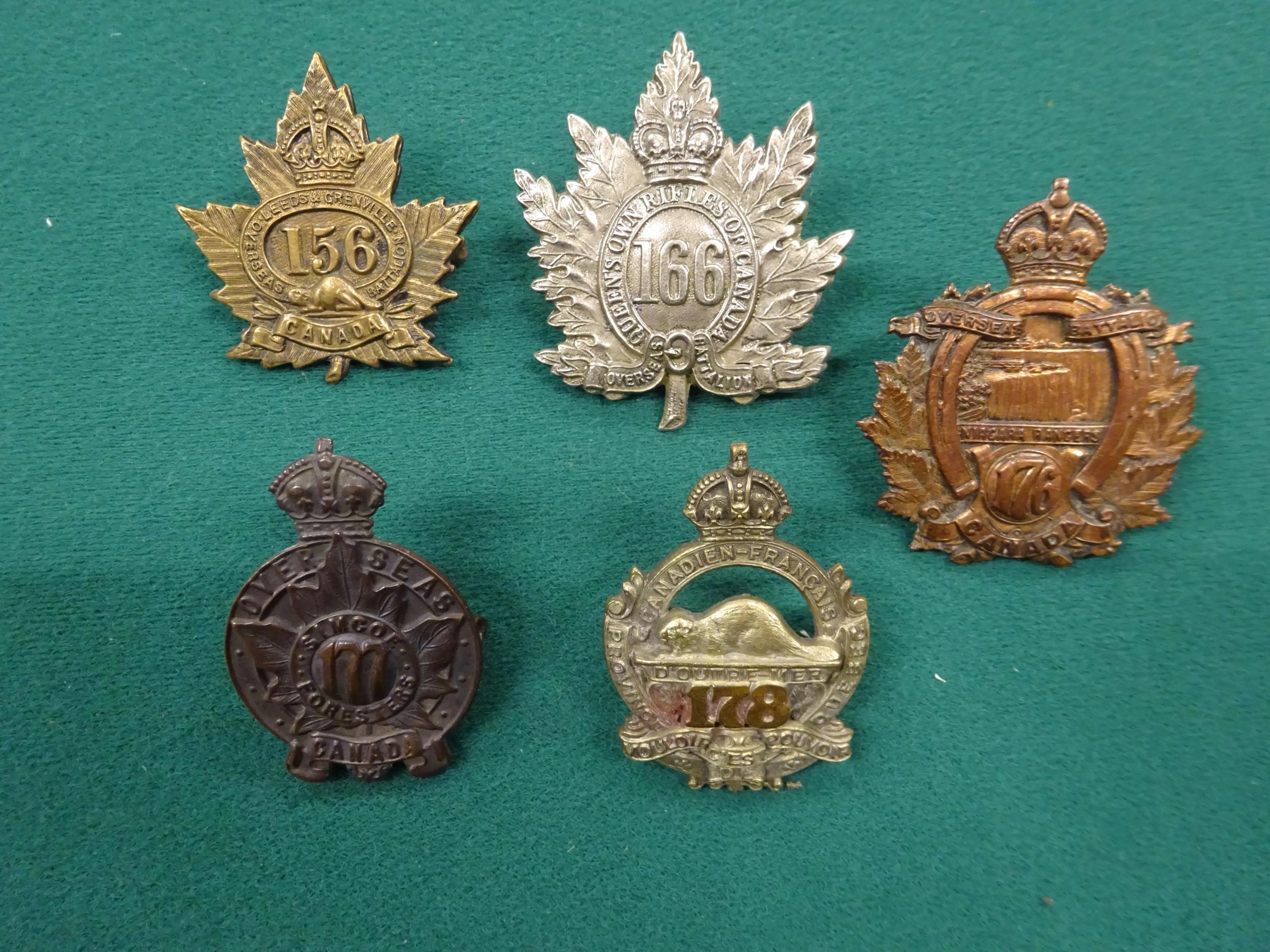 5 WWI CEF Infantry cap badges: 156th, 166th, 176th, 177th Simcoe ...