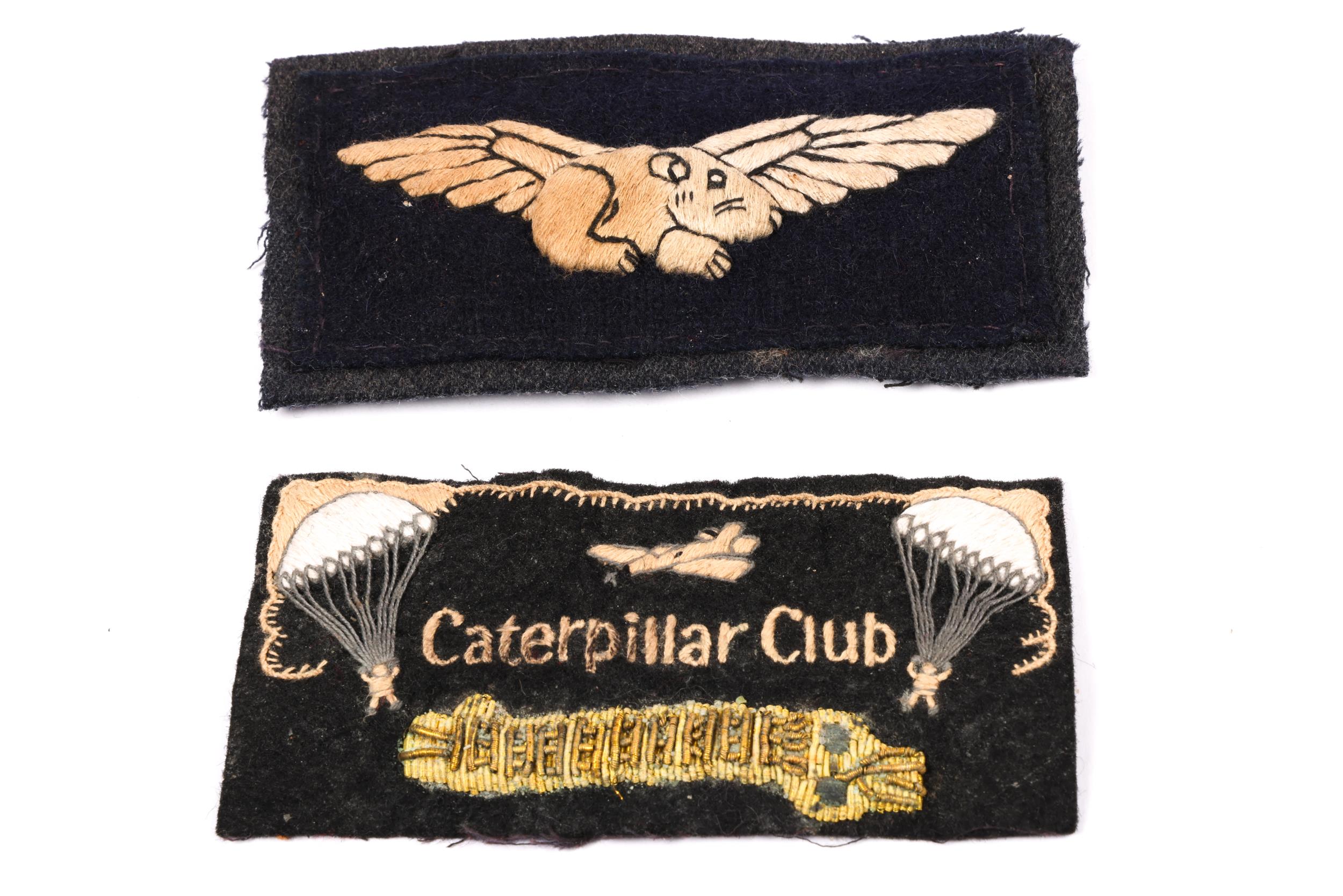 A Caterpillar Club badge, 4" x 2", worsted and bullion embroidered ...