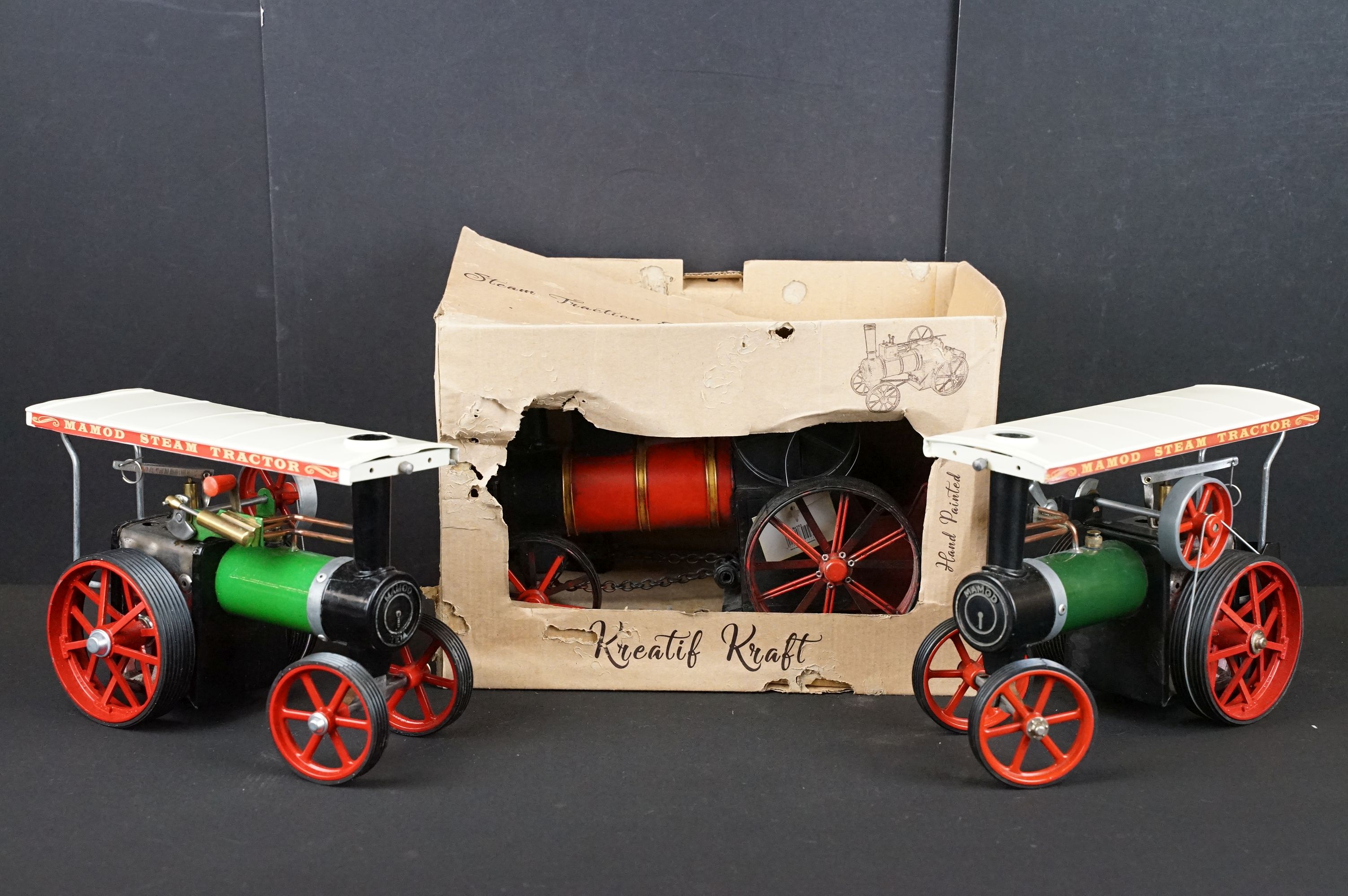 Two Mamod TE1A Steam Tractor models both vg plus a boxed (tatty box ...