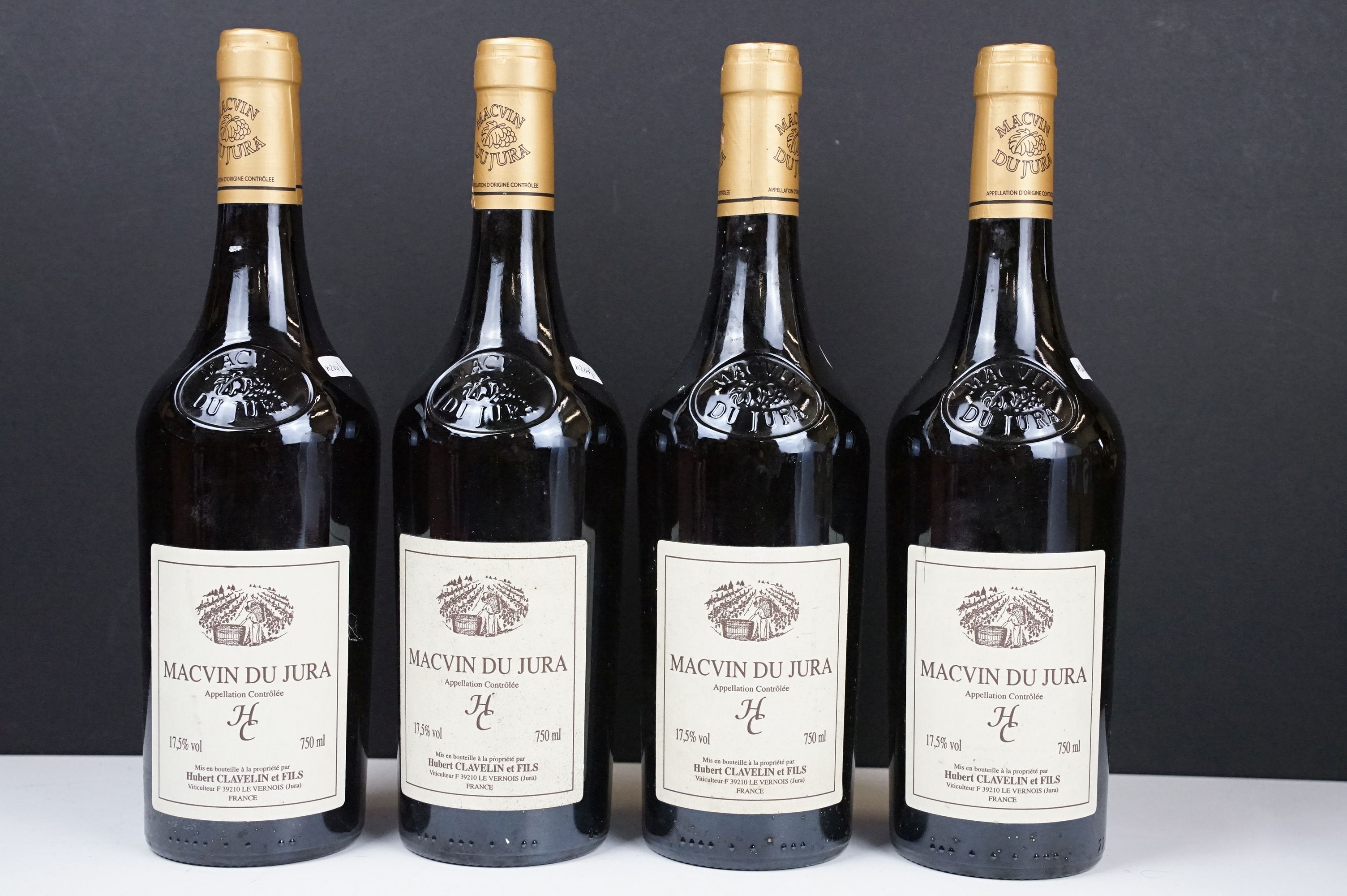 Four bottles of Macvin du Jura Hubert Clavelin et fils fortified wine ...