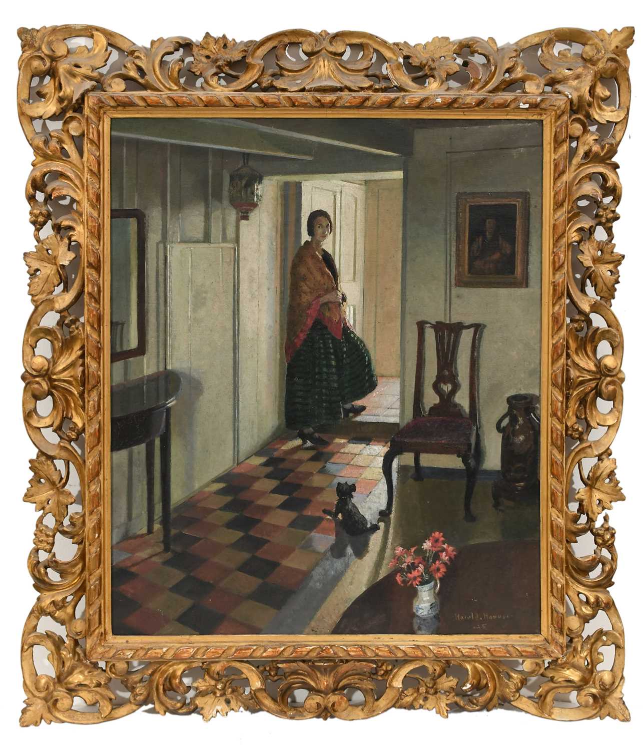Harold Harvey (1874–1941) Interior with a woman standing in a doorway ...