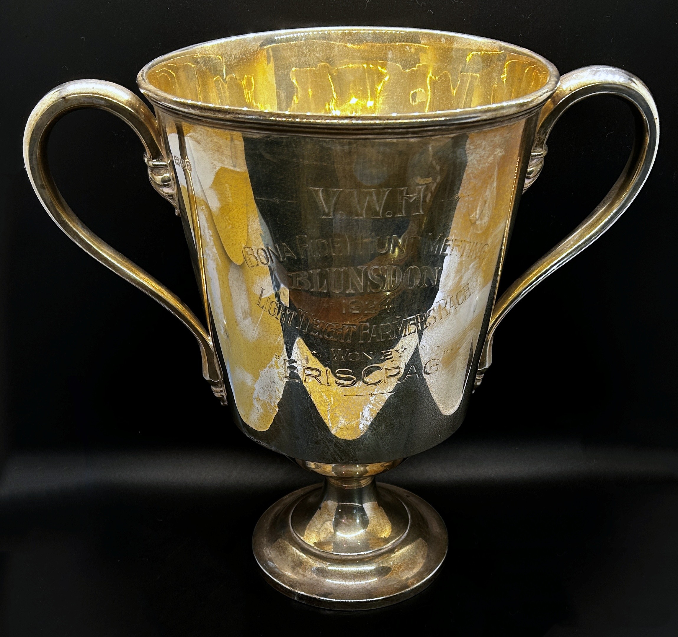 A large Silver Trophy with engraved inscriptions to the front, London ...