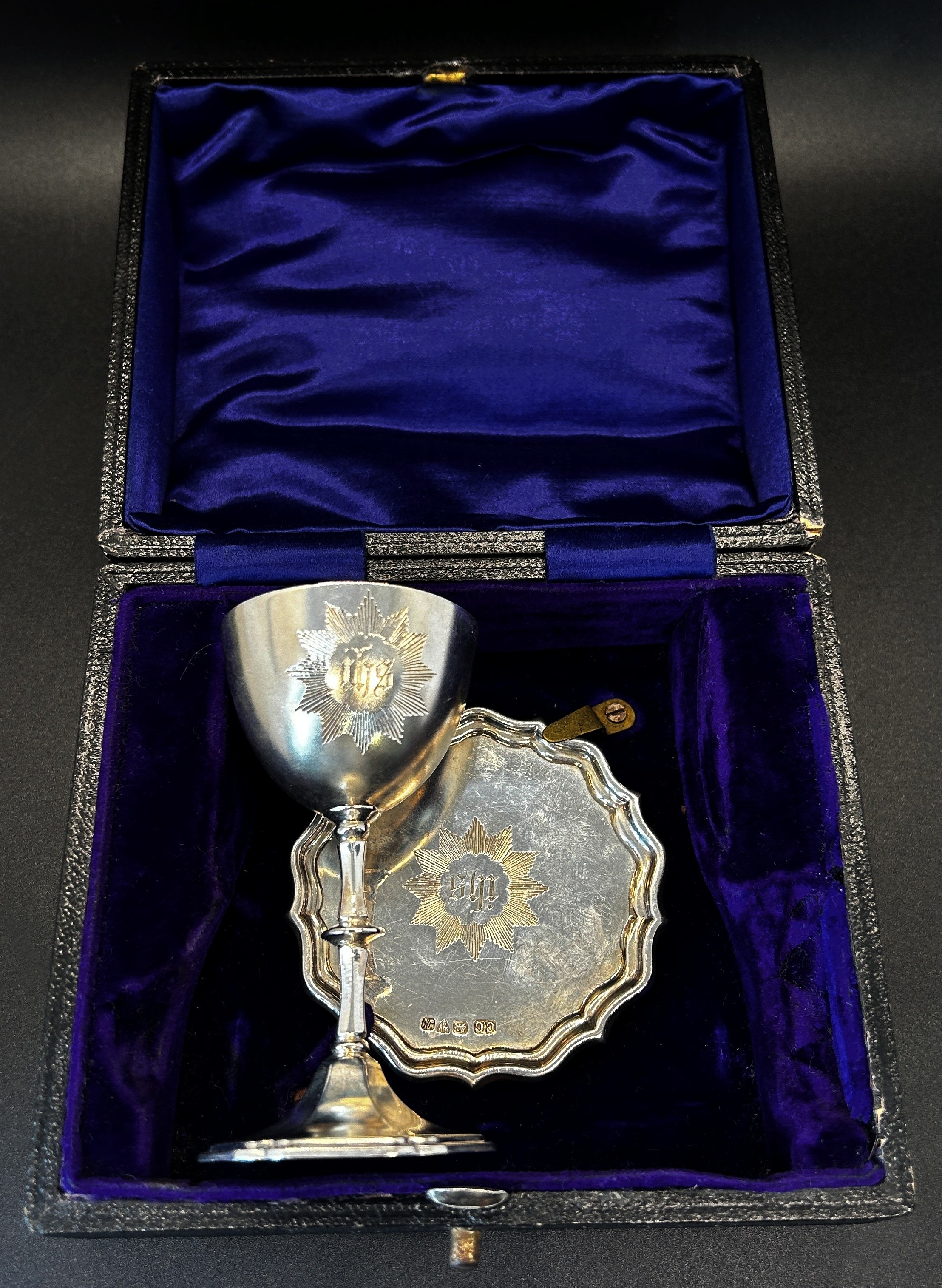 A military chaplains silver travelling communion set of a small tray ...