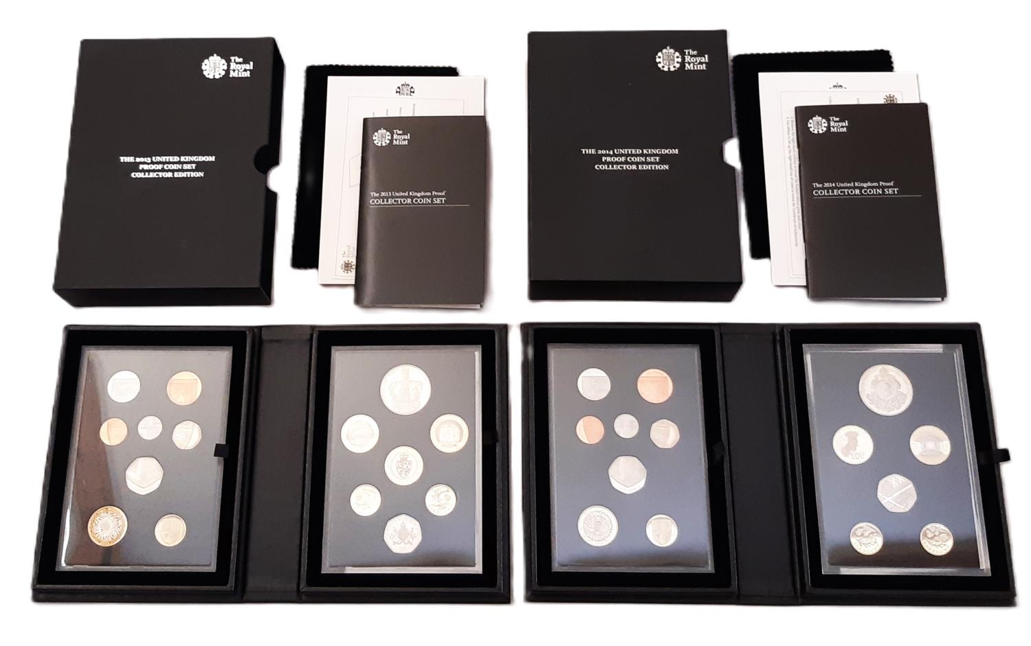 Royal Mint Delux Collectors annual proof coin sets, years 2013 and 2014 (2)
