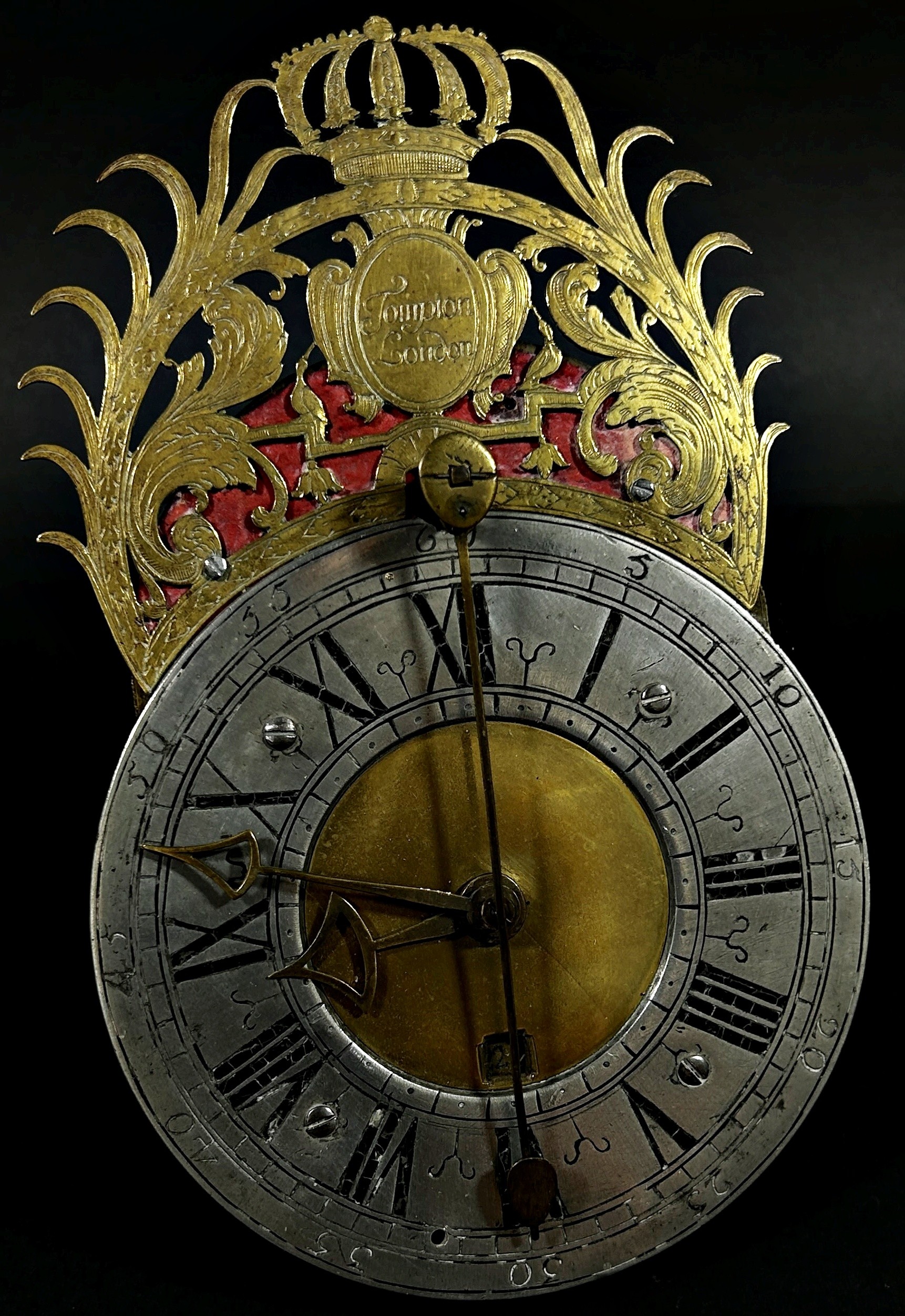 An interesting and unusual miniature hook and spike wall clock signed ...