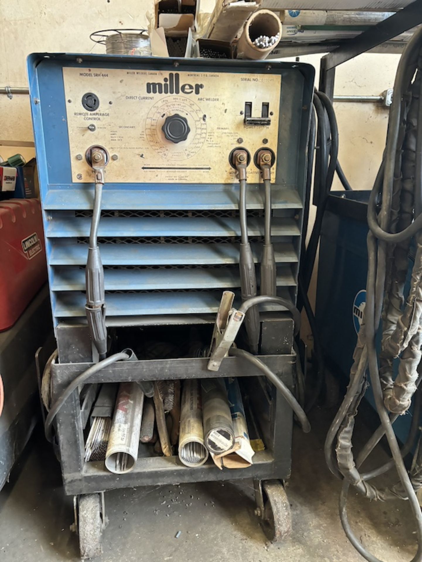 MILLER DC ARC WELDER, SRH 444, CABLES, HI/LOW AND STRAIGHT/REVERSE ...