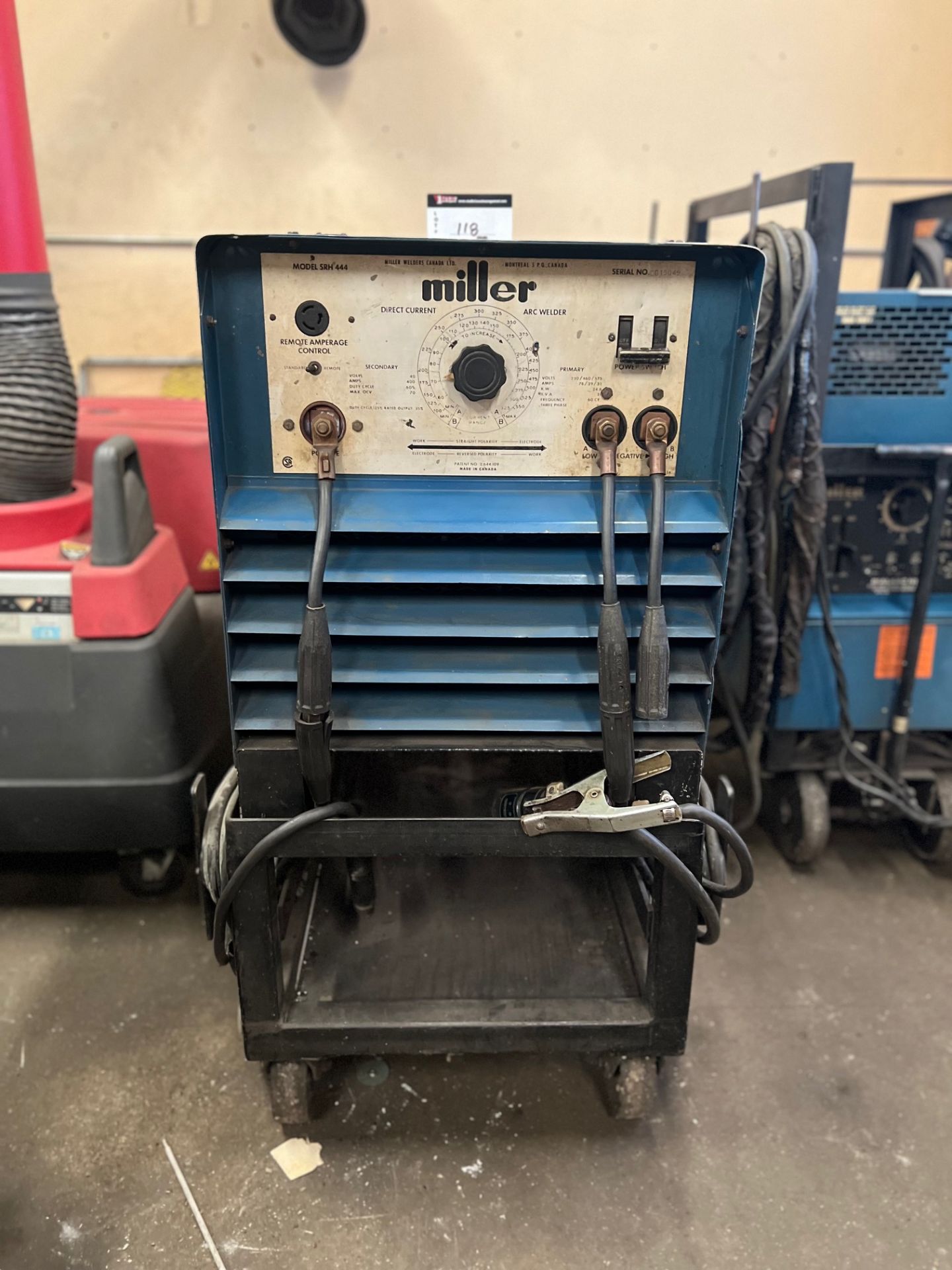 MILLER DC ARC WELDER, SRH 444, CABLES, HI/LOW AND STRAIGHT/REVERSE ...