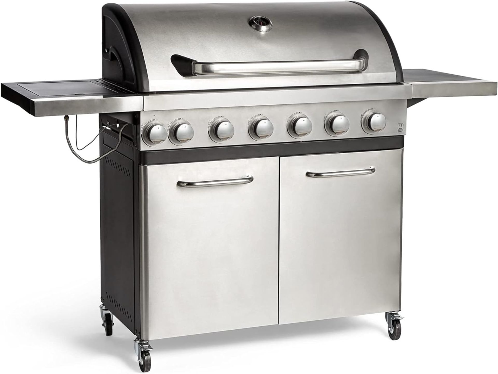 6+1 Burner Gas BBQ – Stainless Steel Portable Barbecue with Cast Iron ...