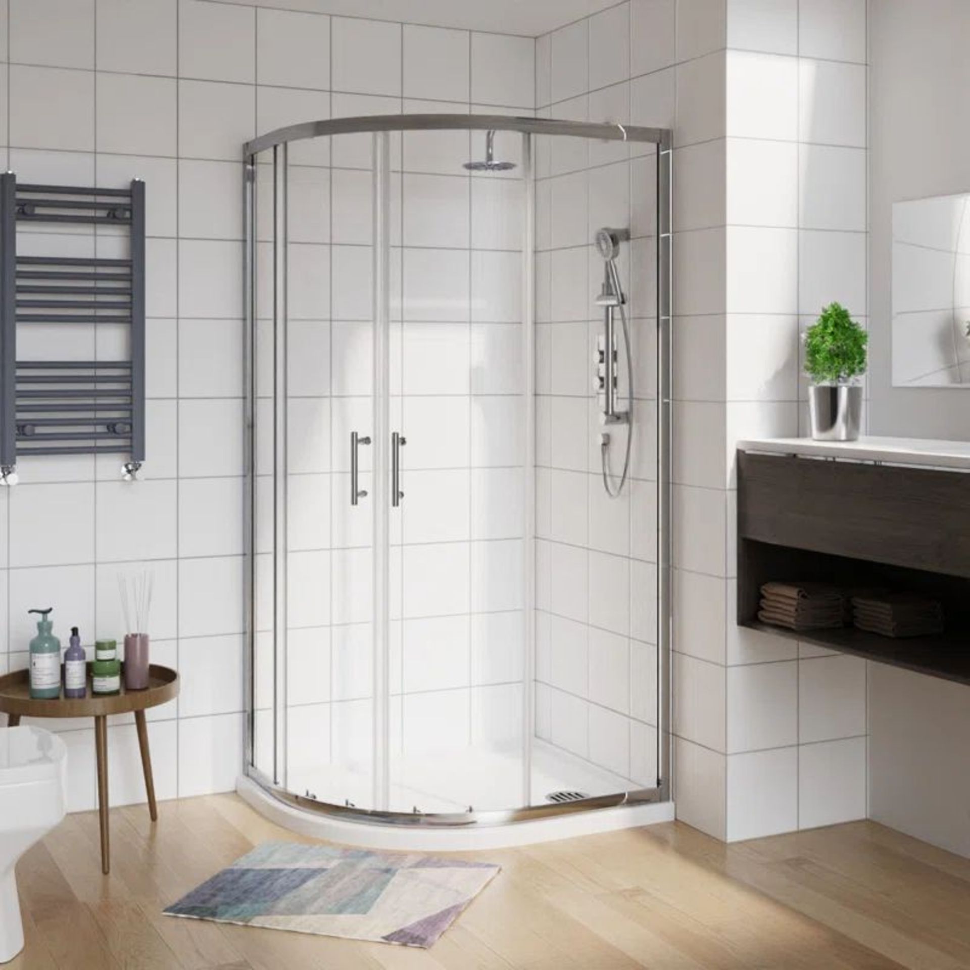 Offset Curved Shower Enclosure - 1900 x 900 x 800 mm. -R14bW