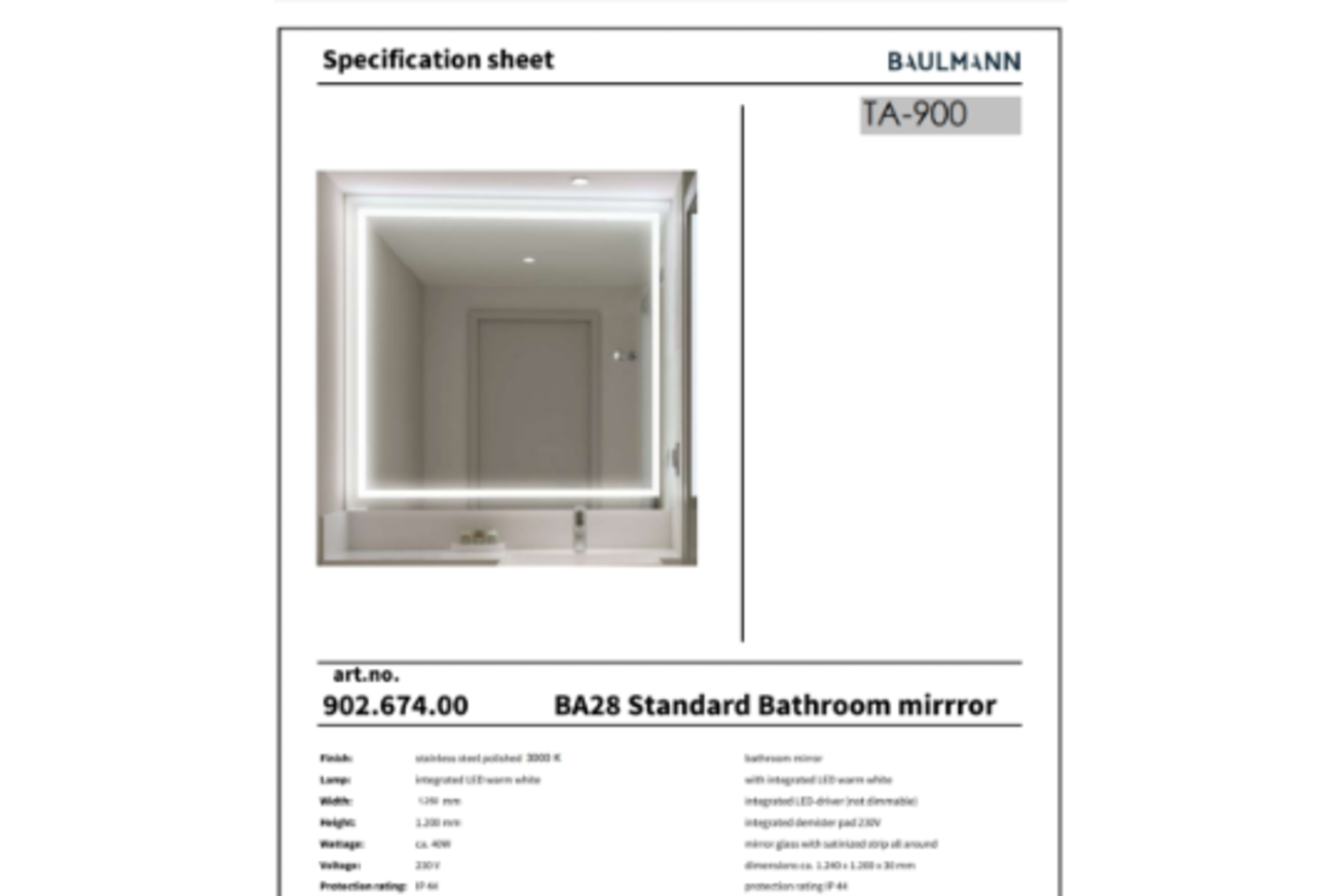 TRADE LOT 3 x New & Boxed Baulmann BA28 1212x1180mm LED Bathroom ...
