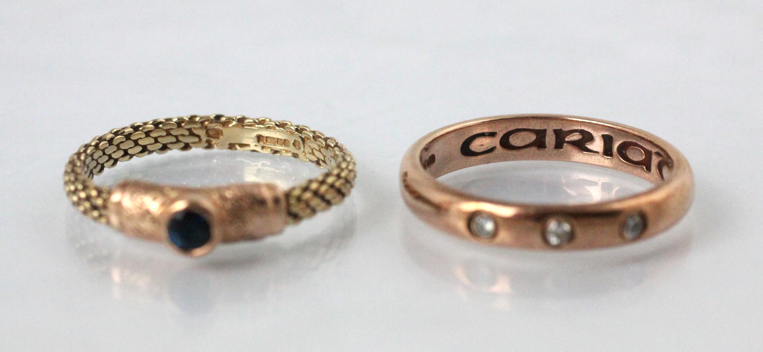 A 9ct diamond set 'Cariad' Clogau ring, the three round cut diamonds ...